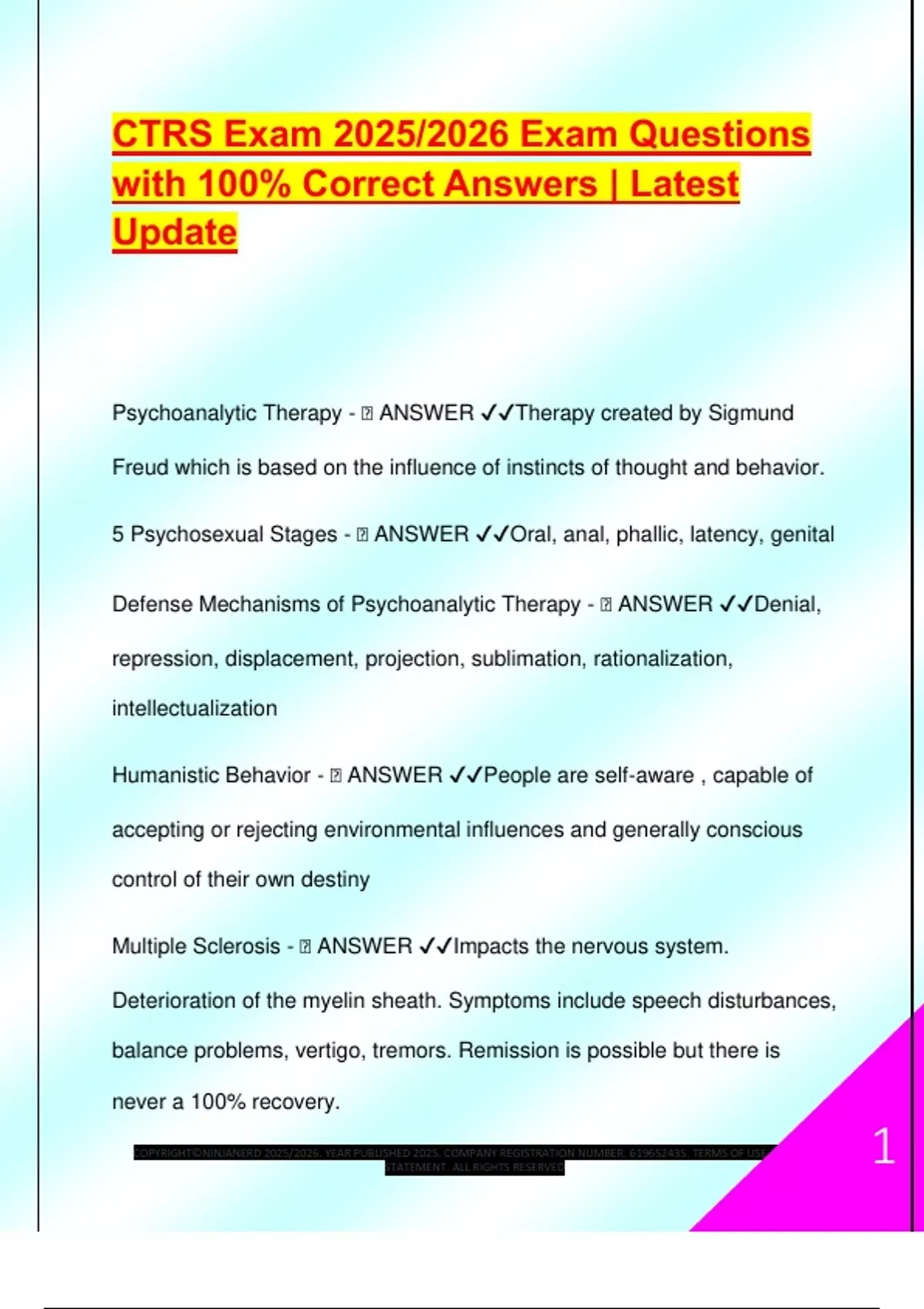 CTRS Exam 2025/2026 Exam Questions with 100% Correct Answers | Latest ...
