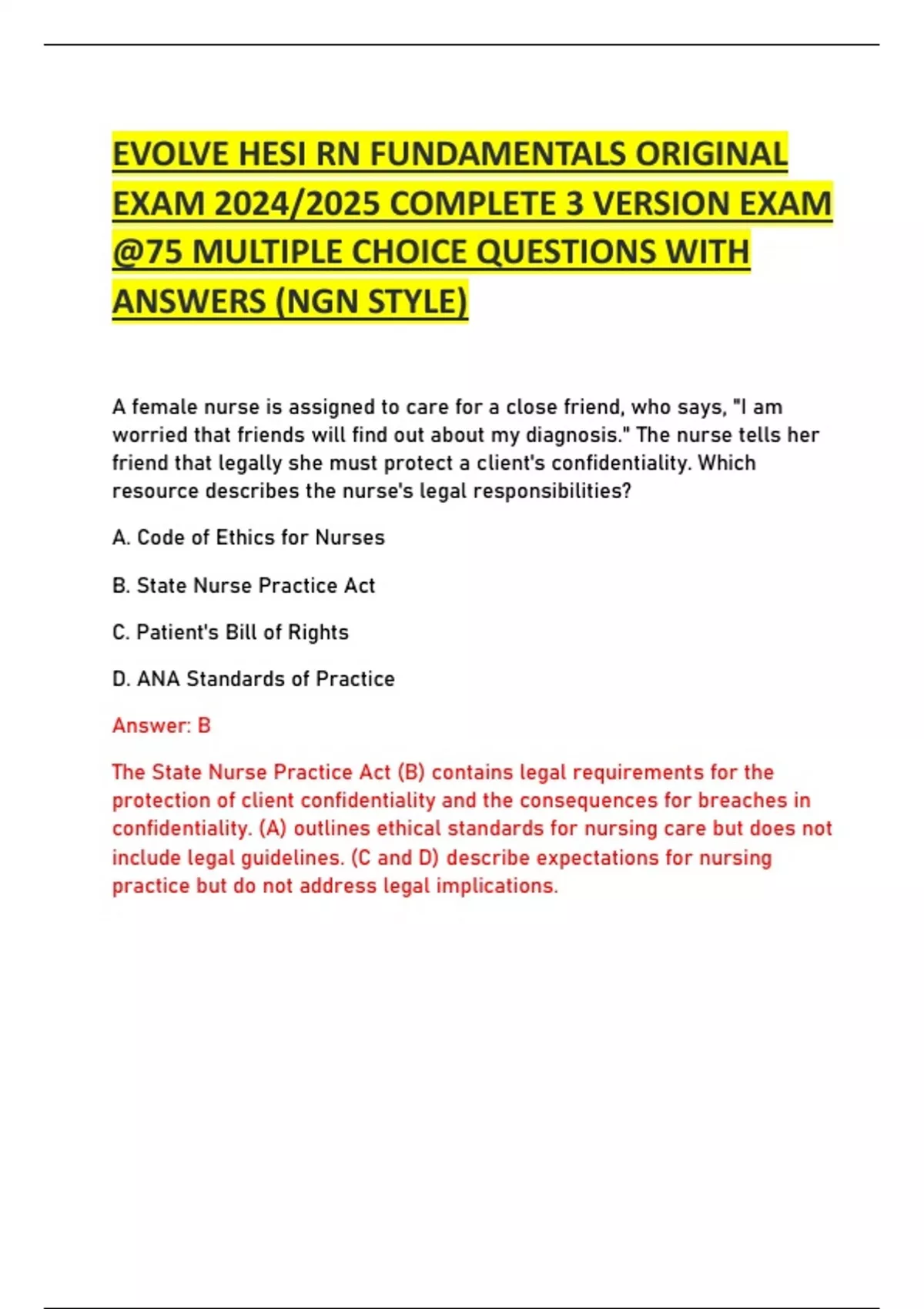 EVOLVE HESI RN FUNDAMENTALS ORIGINAL EXAM 2024/2025 COMPLETE 3 VERSION ...