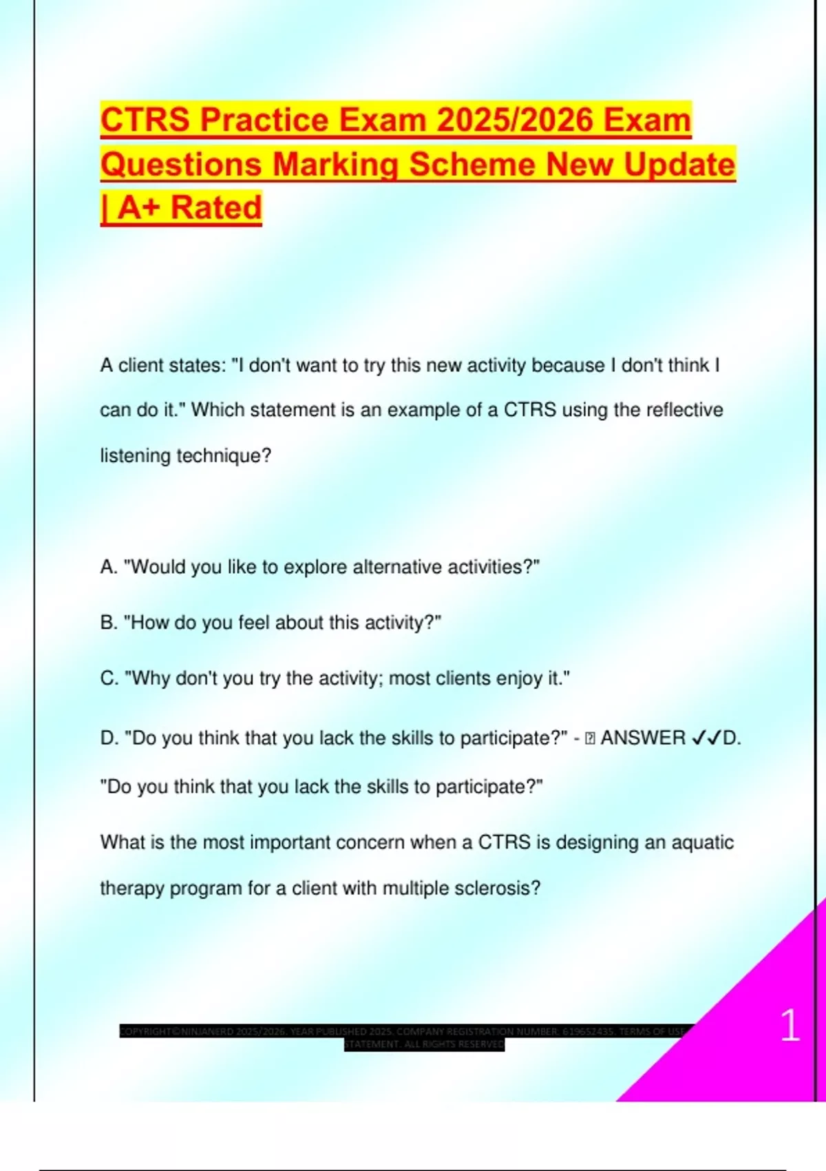 CTRS Practice Exam 2025/2026 Exam Questions Marking Scheme New Update ...