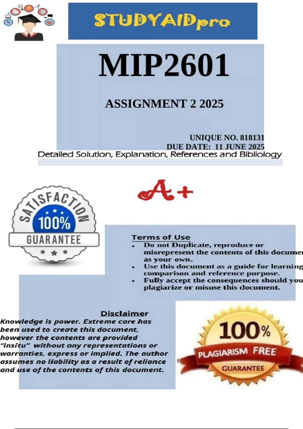 MIP2601 Assignment 2 2025 - Due 11 June 2025 - Mathematics for ...