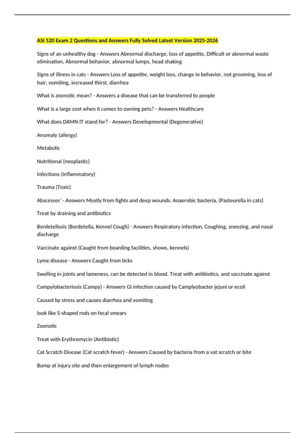 ASI 520 Exam 2 Questions and Answers Fully Solved Latest Version - ASI ...