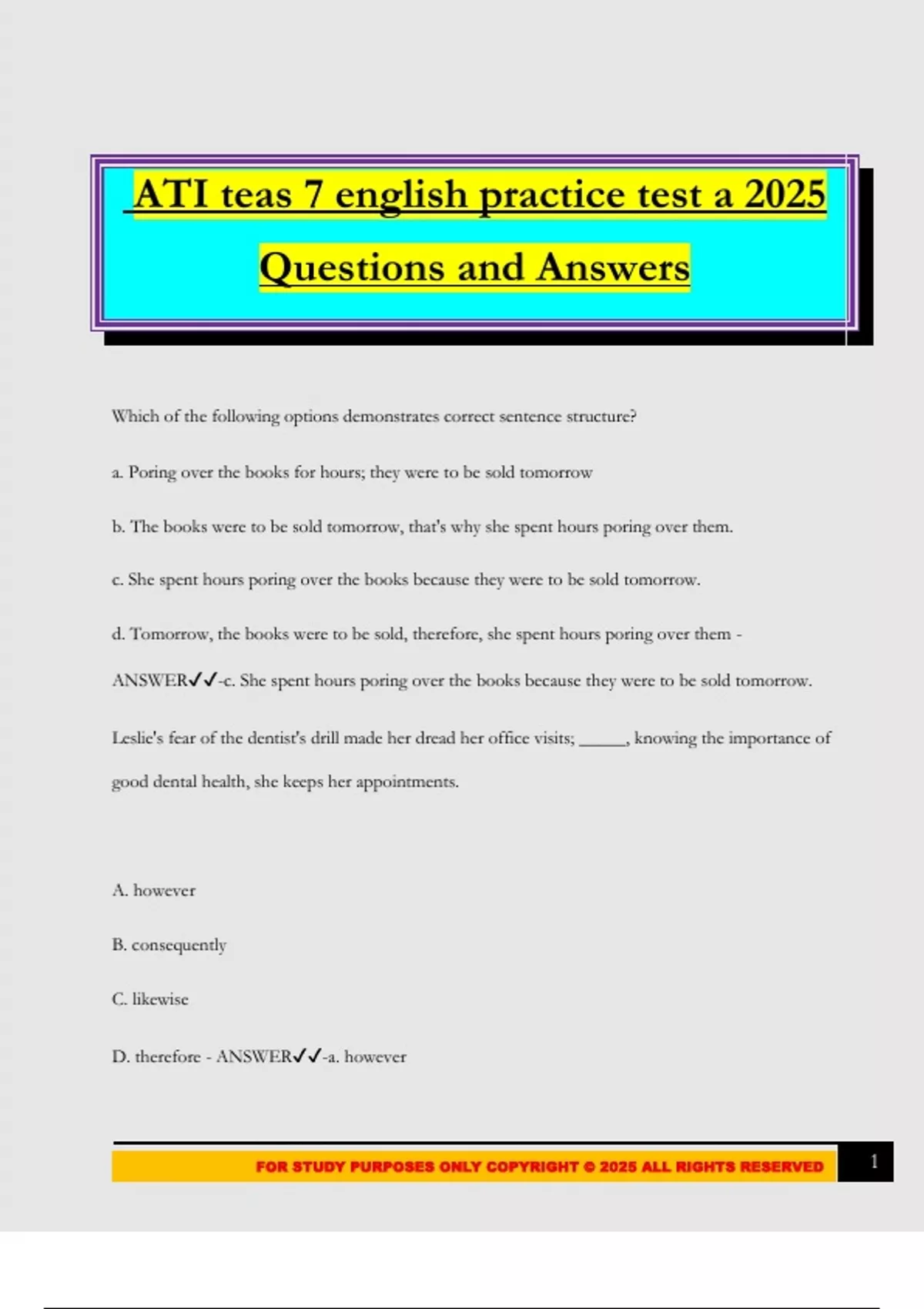 ATI teas 7 english practice test a 2025 Questions and Answers - ATI ...