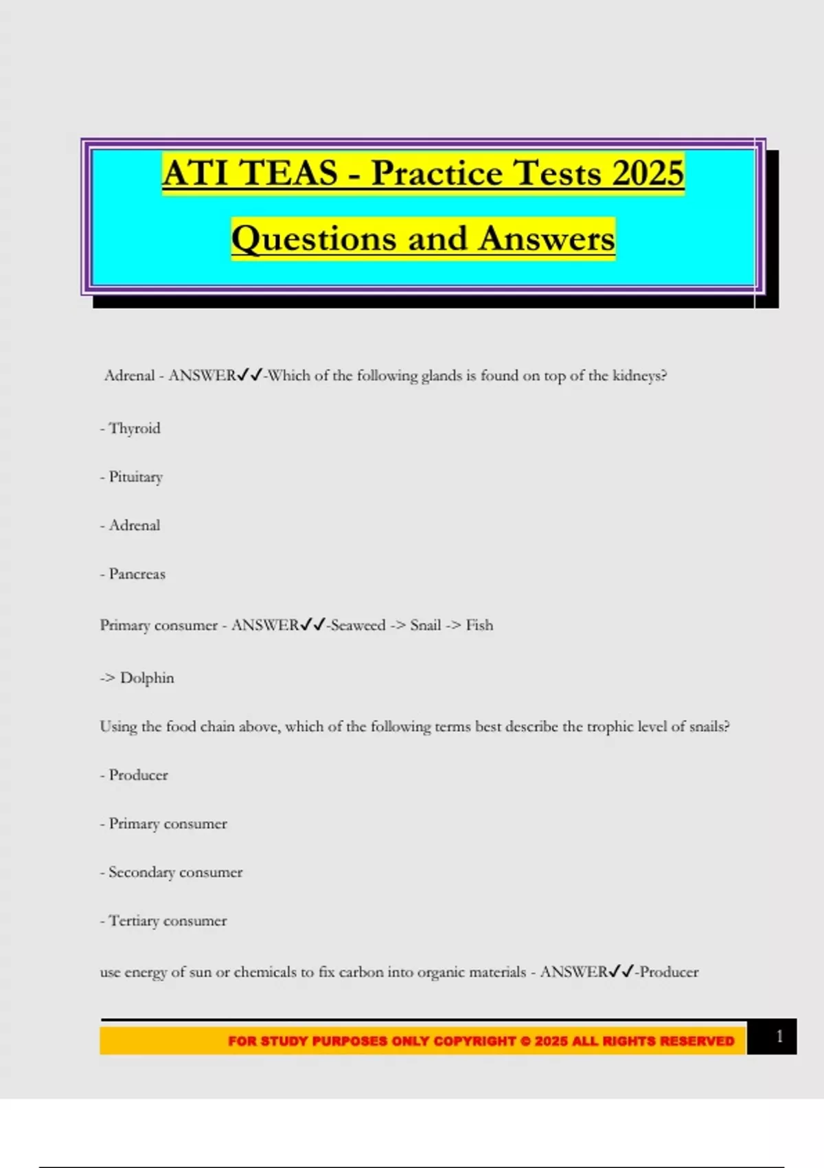 ATI TEAS - Practice Tests 2025 Questions and Answers - ATI Teas - Stuvia US