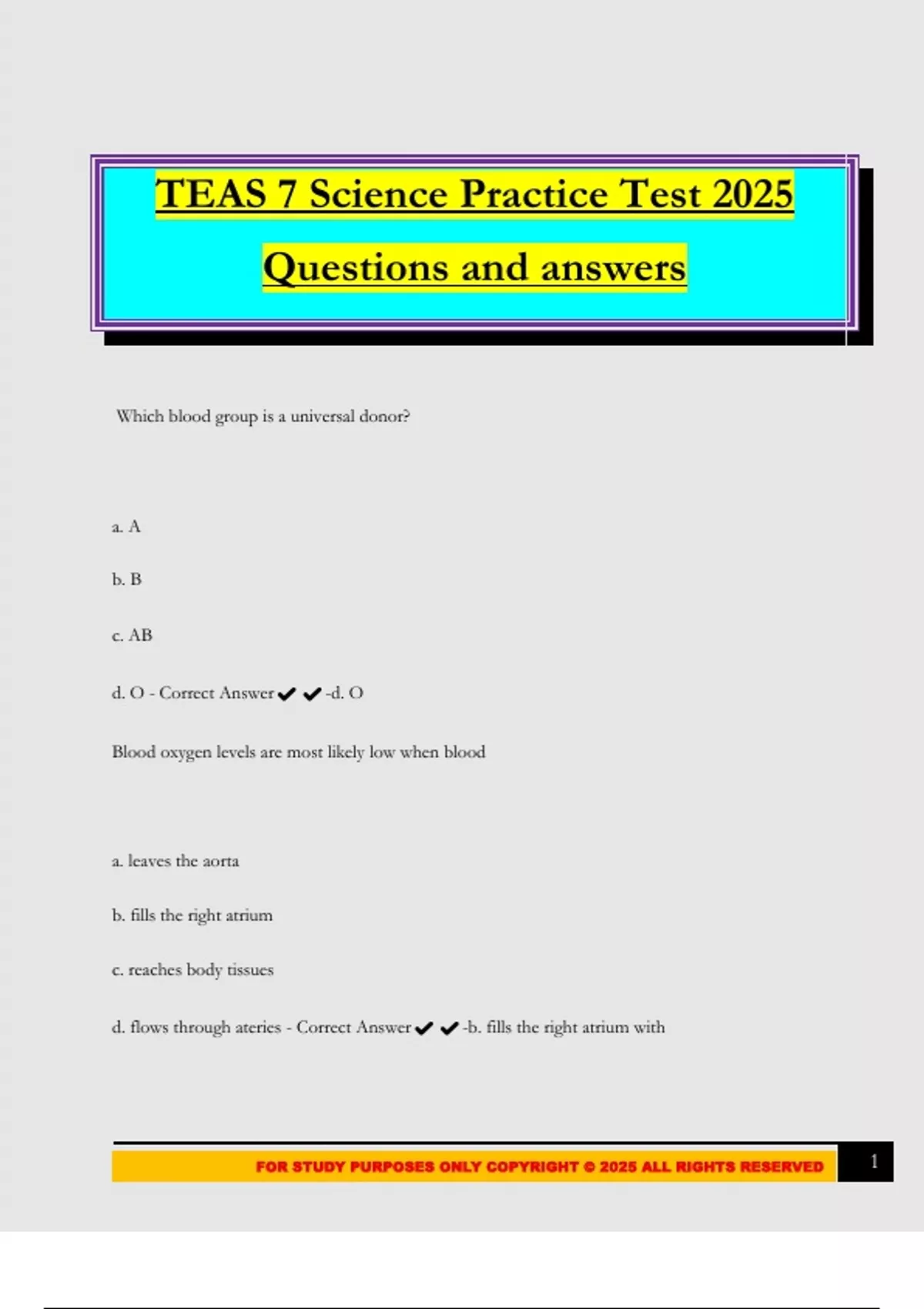 TEAS 7 Science Practice Test 2025 Questions and answers - ATI TEAS 7 ...