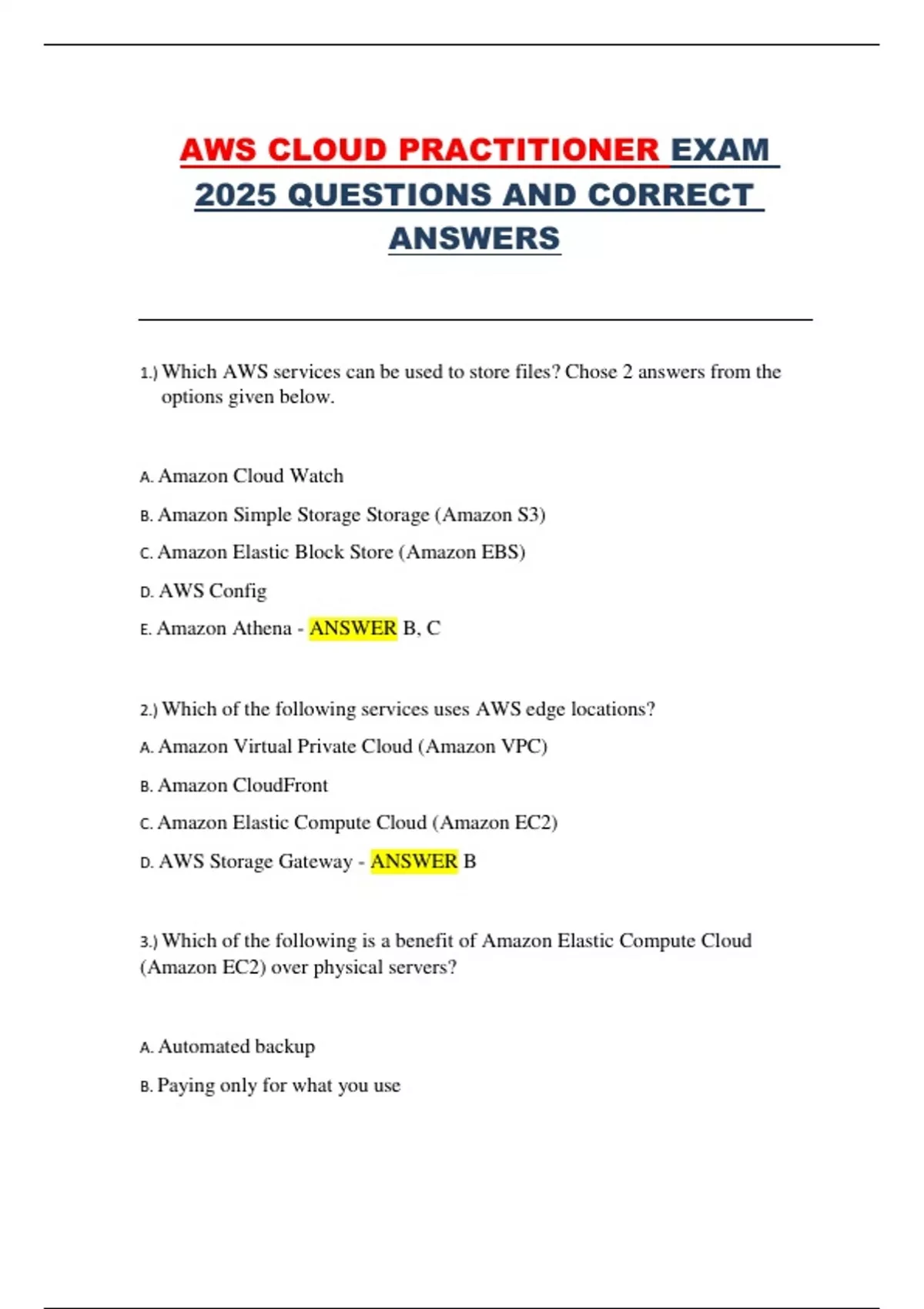 AWS Cloud Practitioner Exam 2025 – Complete Questions and Verified ...