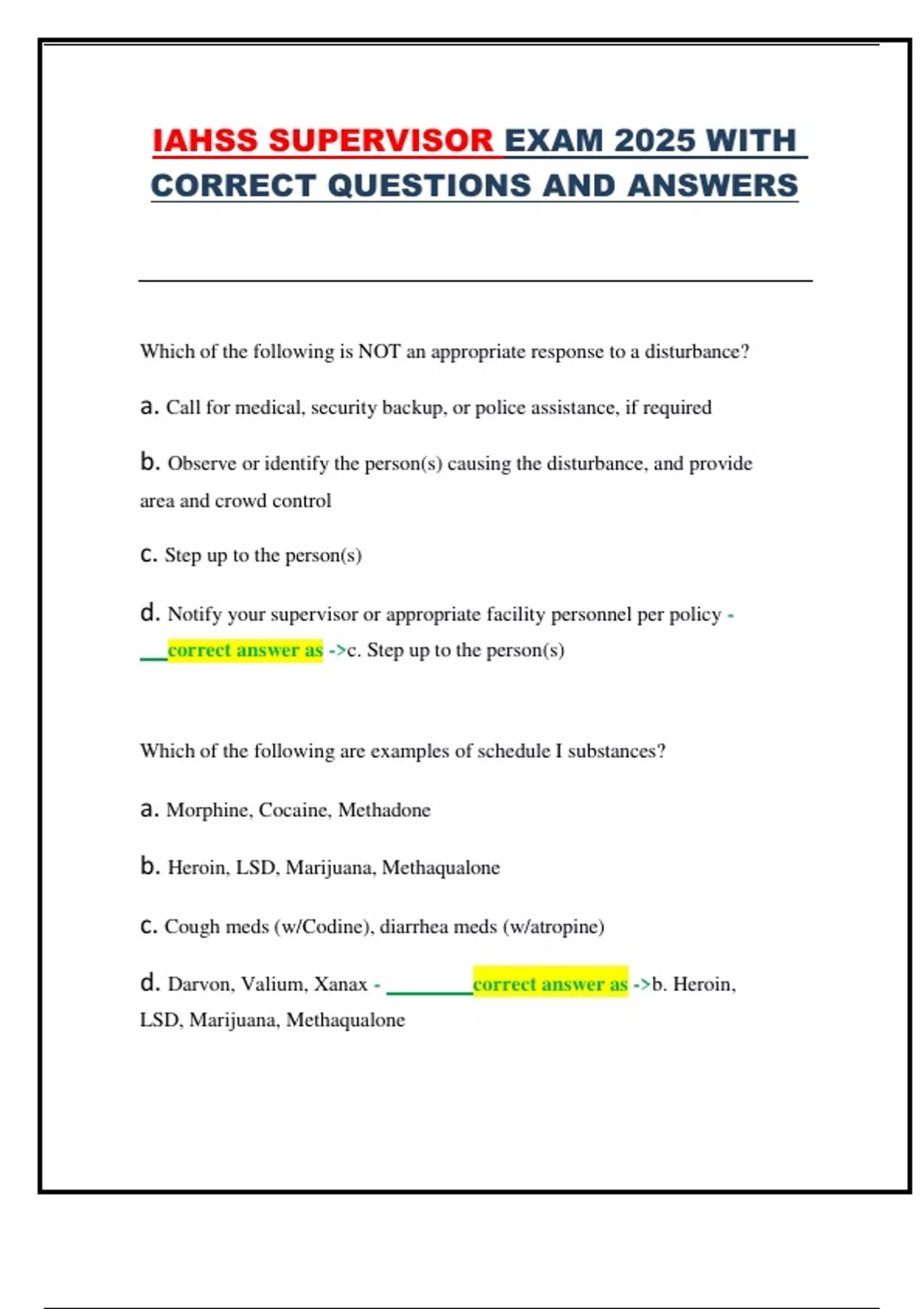 IAHSS Supervisor Exam 2025 – Complete Questions with Correct Answers ...