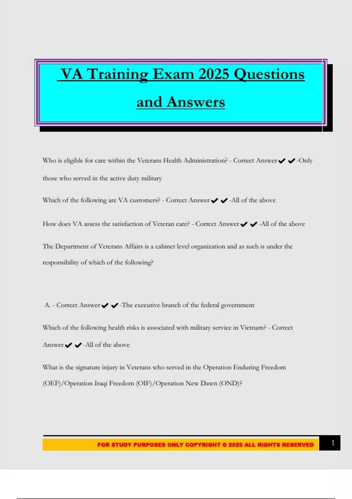 VA Training Exam 2025 Questions and Answers - VA Training - Stuvia US