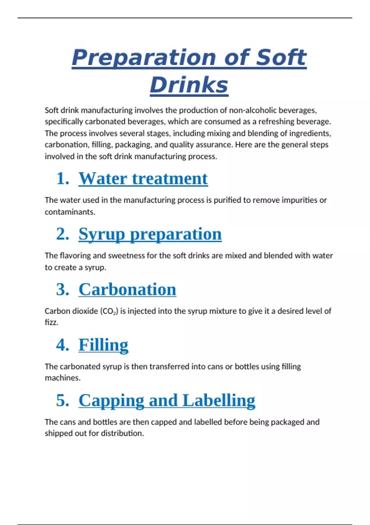 Preparation of Soft Drinks (Carbonated Beverages) - Chemistry - Stuvia US