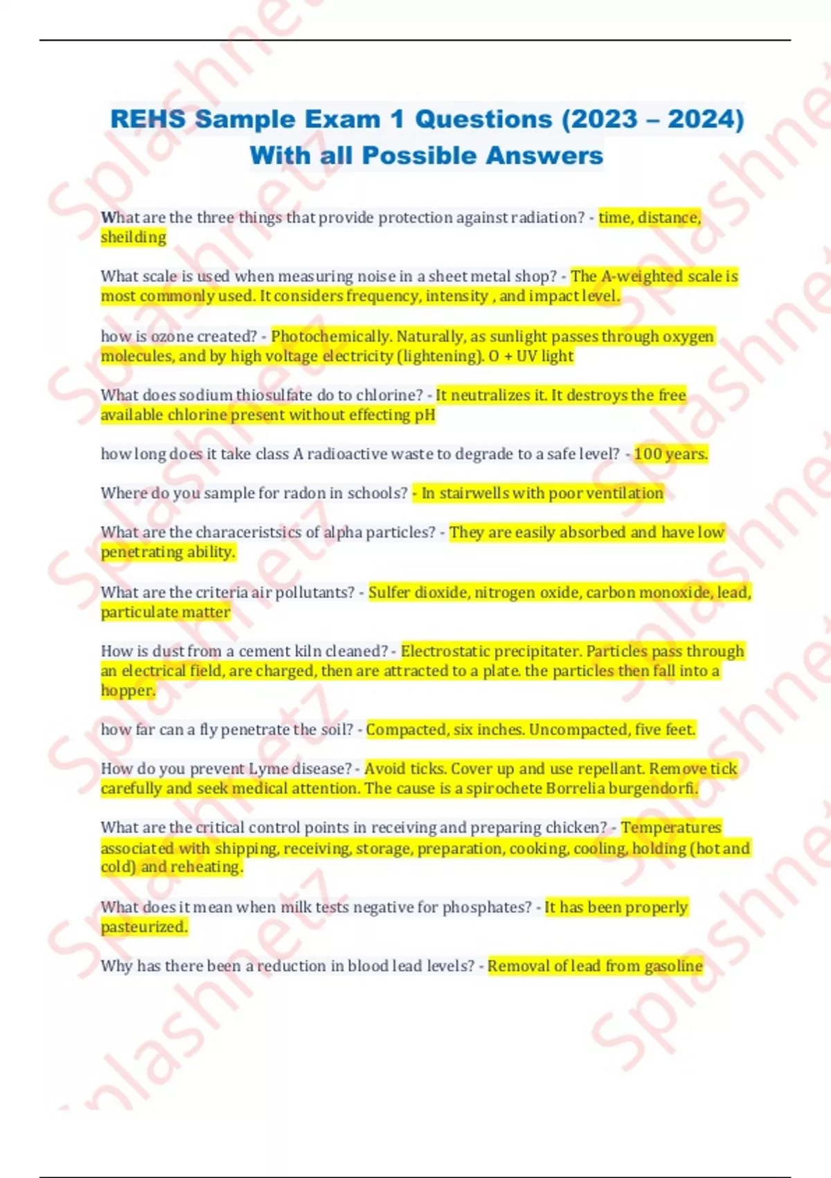 REHS Sample Exam 1 Questions And Answers - REHS - Stuvia US