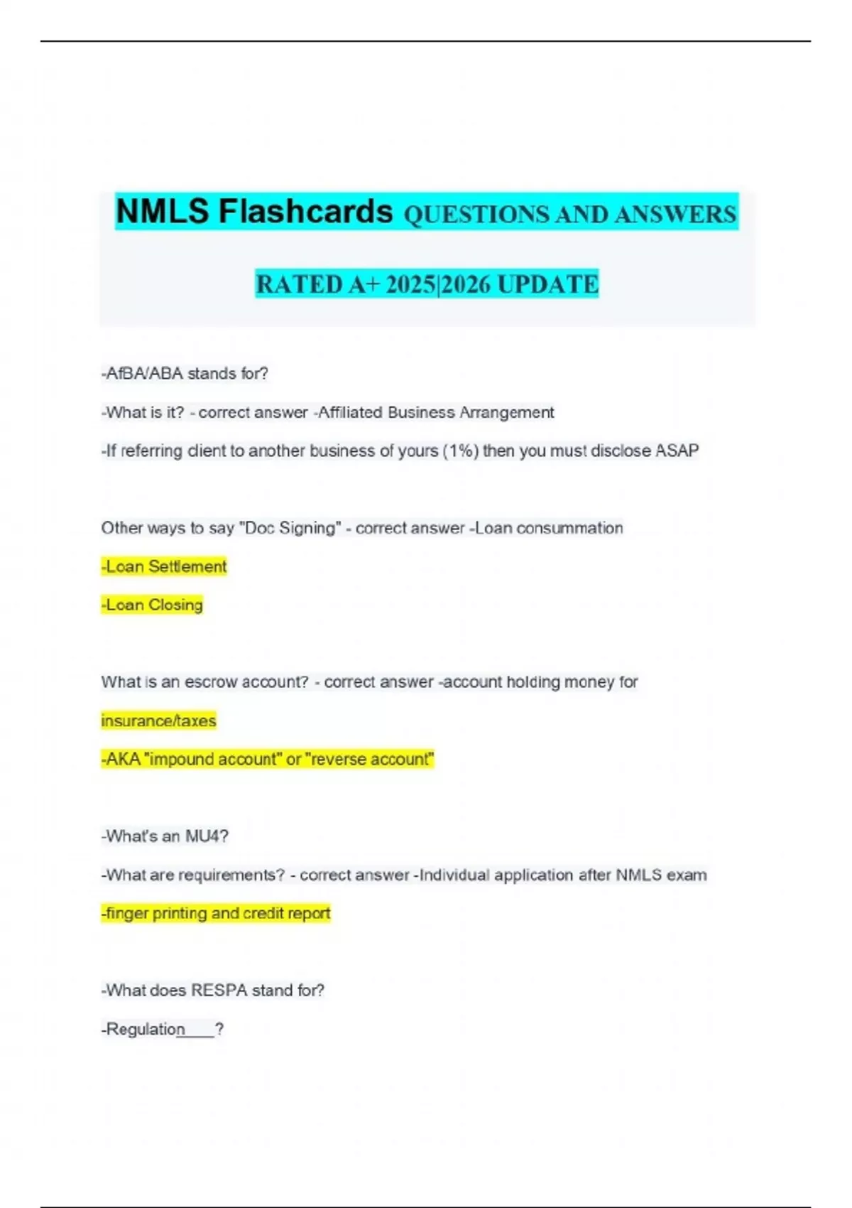 NMLS Flashcards QUESTIONS AND ANSWERS RATED A+ 2025|2026 UPDATE - NMLS ...