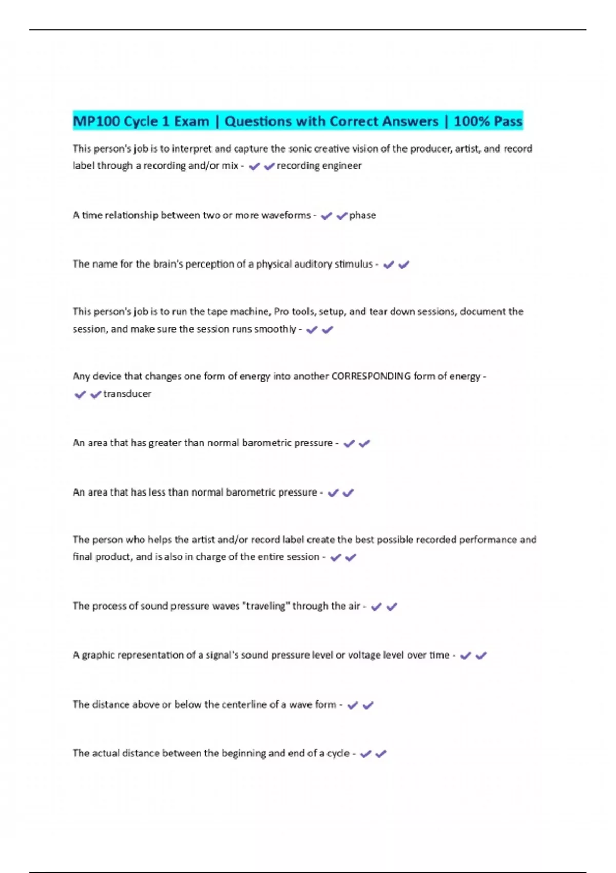 MP100 Cycle 1 Exam | Questions with Correct Answers | 100% Pass - MP100 - Stuvia US