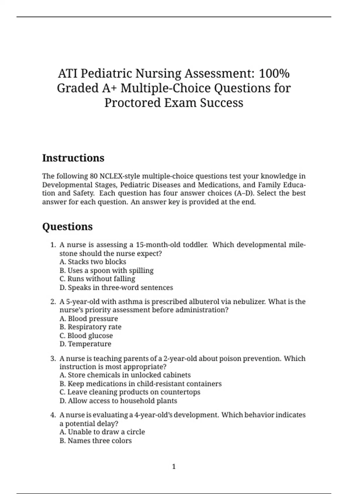 ATI Pediatric Nursing Assessment: 100% Graded A+ Multiple-Choice ...