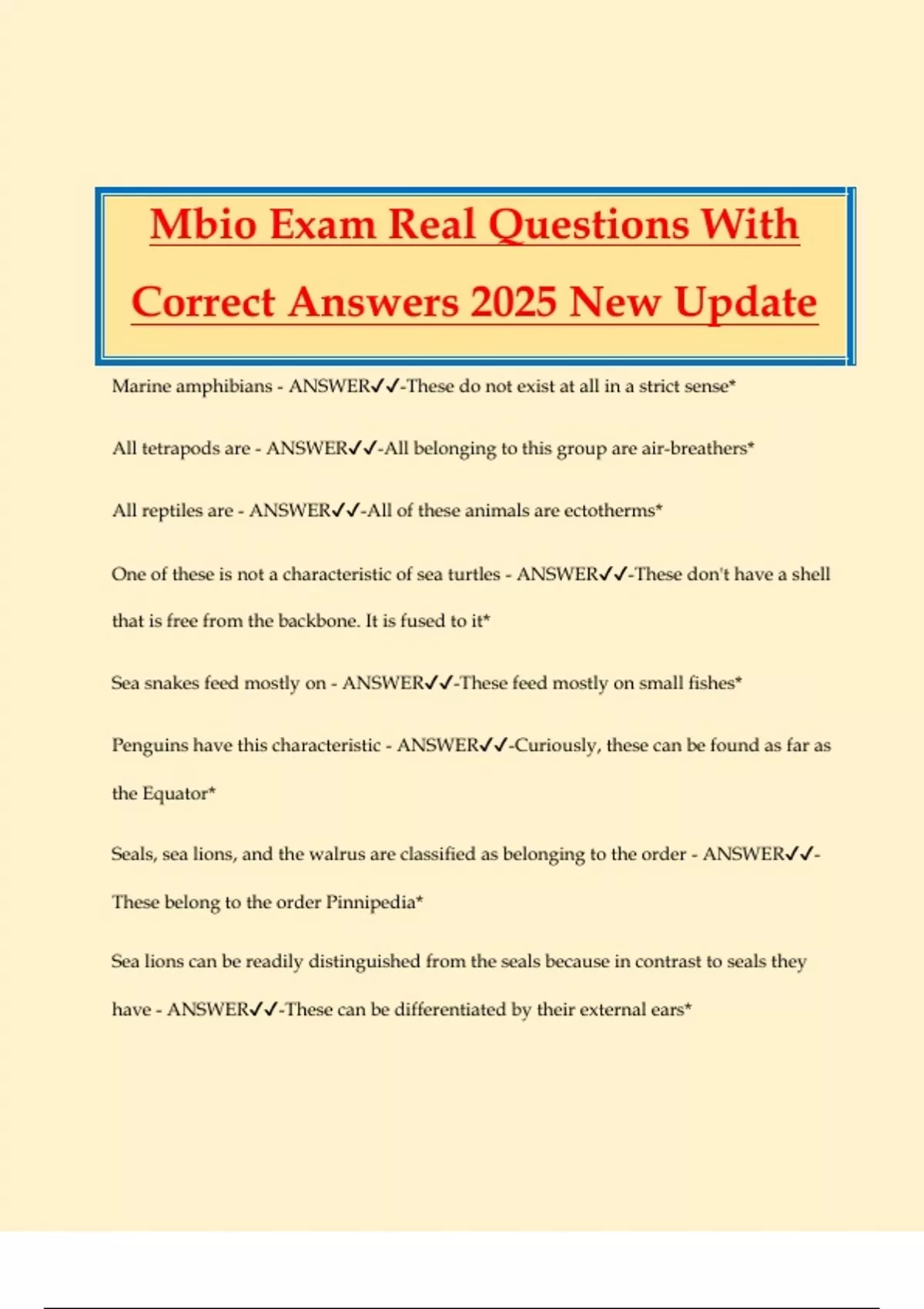 Mbio Exam Real Questions With Correct Answers 2025 New Update - Mbio - Stuvia US