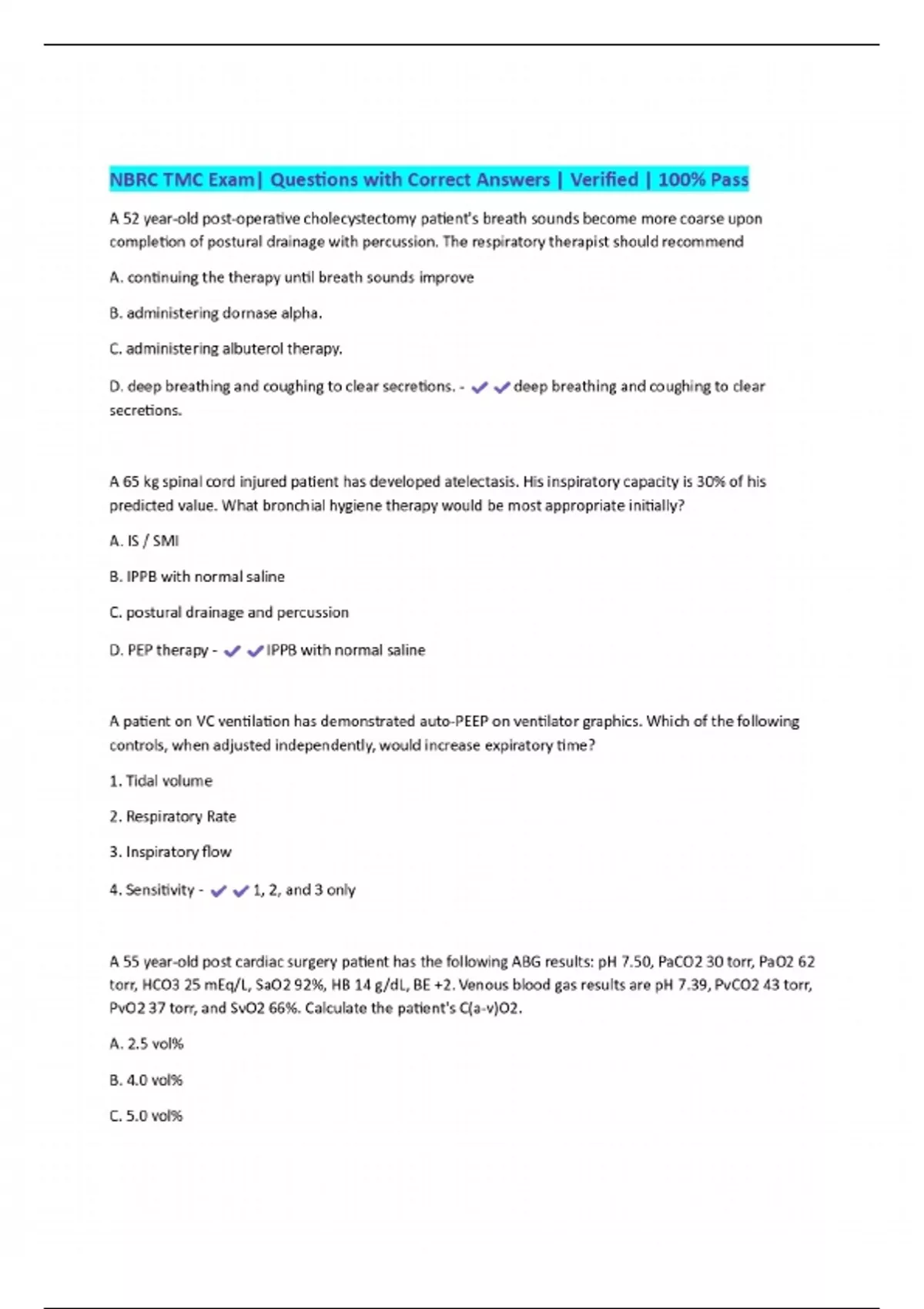 NBRC TMC Exam| Questions with Correct Answers | Verified | 100% Pass ...