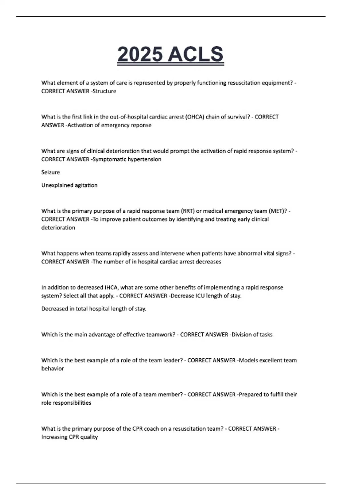 2025 ACLS - 2025 ACLS - Stuvia US