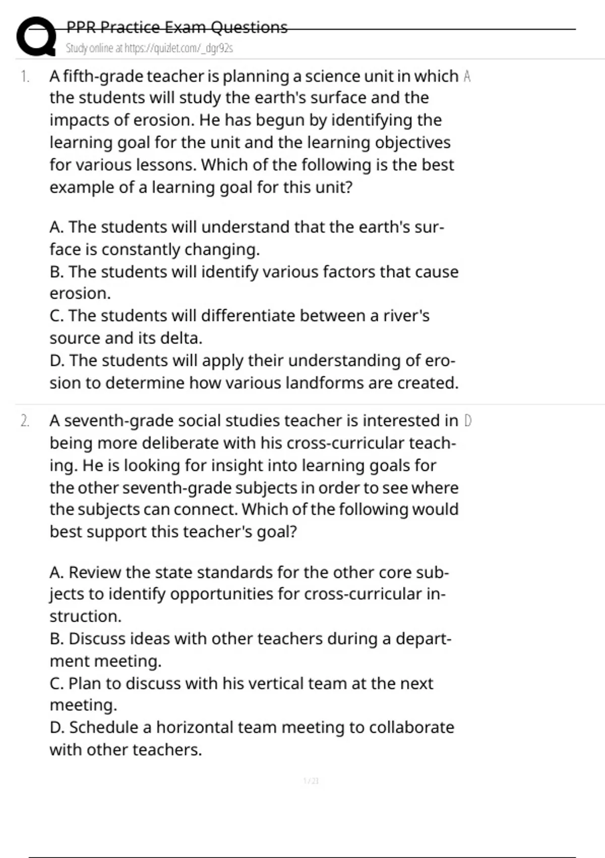 PPR Practice Exam Questions - PPR - Stuvia US