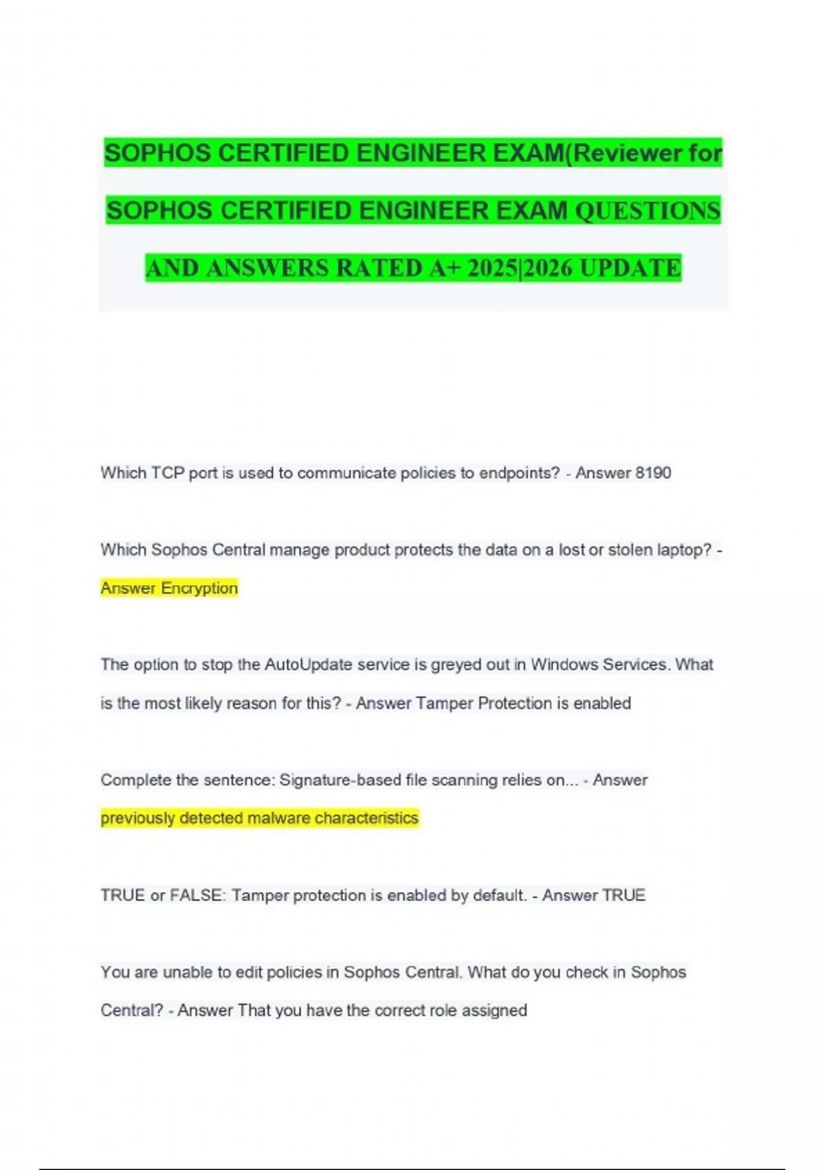 SOPHOS CERTIFIED ENGINEER EXAM(Reviewer for SOPHOS CERTIFIED ENGINEER ...