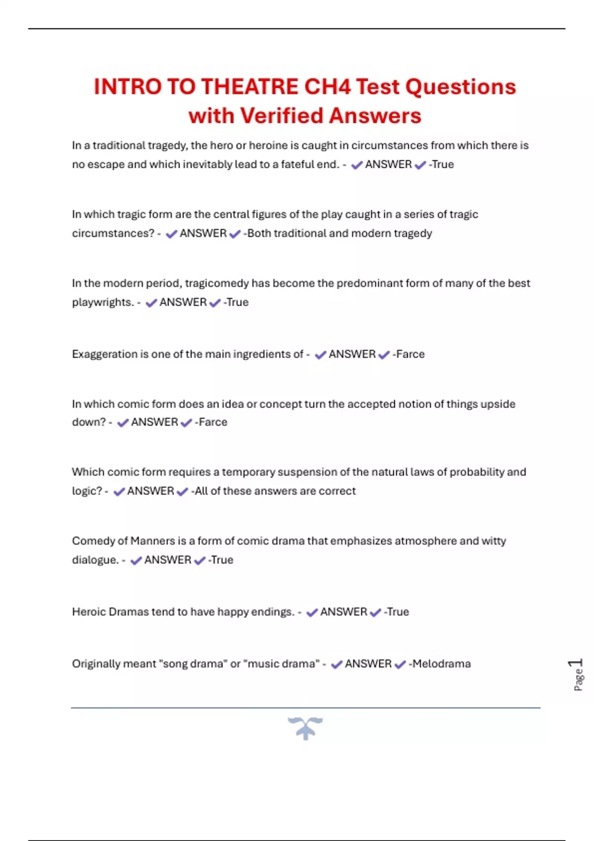 INTRO TO THEATRE CH4 Test Questions with Verified Answers - INTRO TO ...