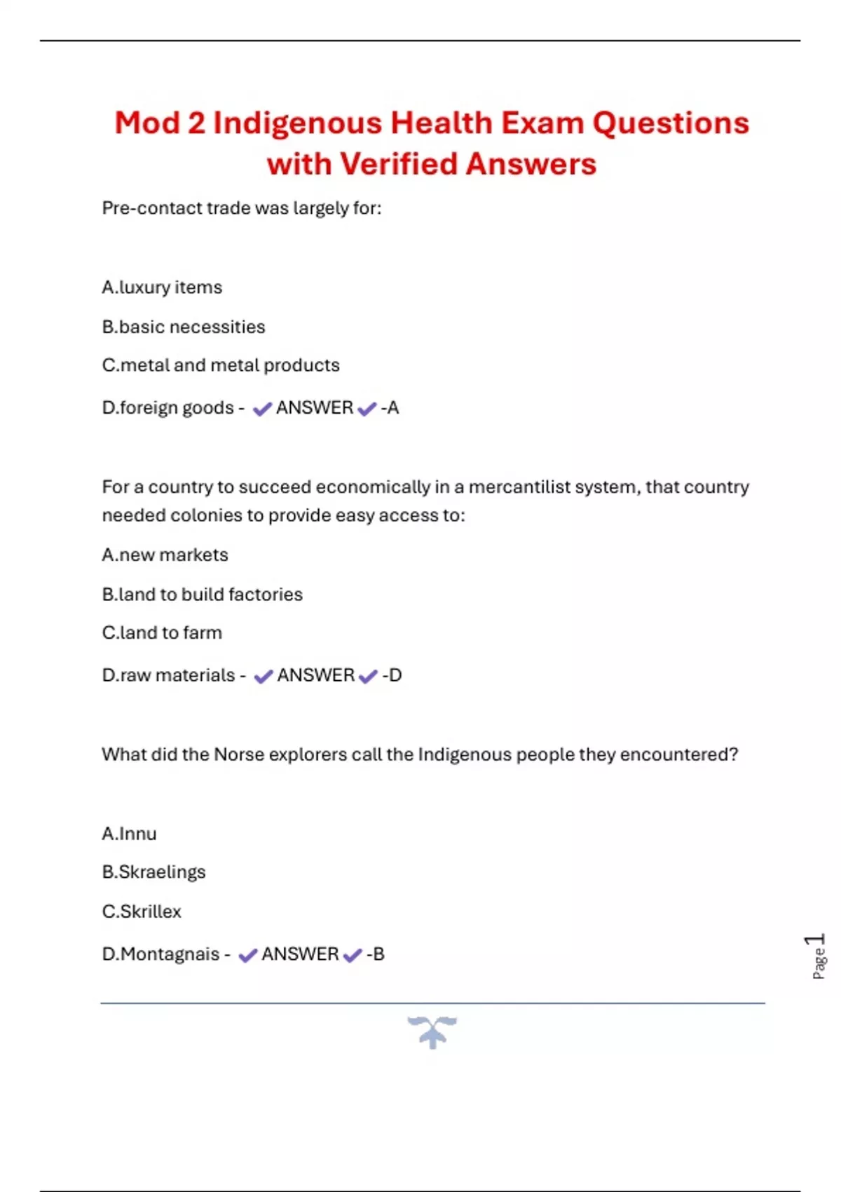 Mod 2 Indigenous Health Exam Questions with Verified Answers - Mod 2 ...