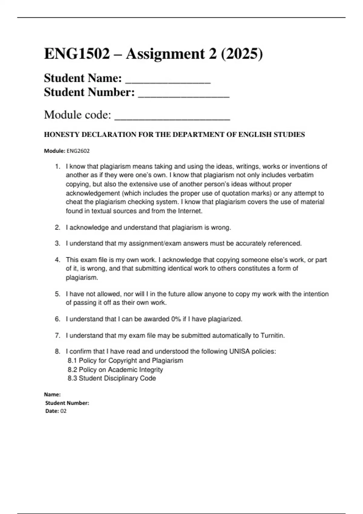 ENG1502 assignment 2 solutions 2025 - Foundations in English Language Studies (ENG1502) - Stuvia SA