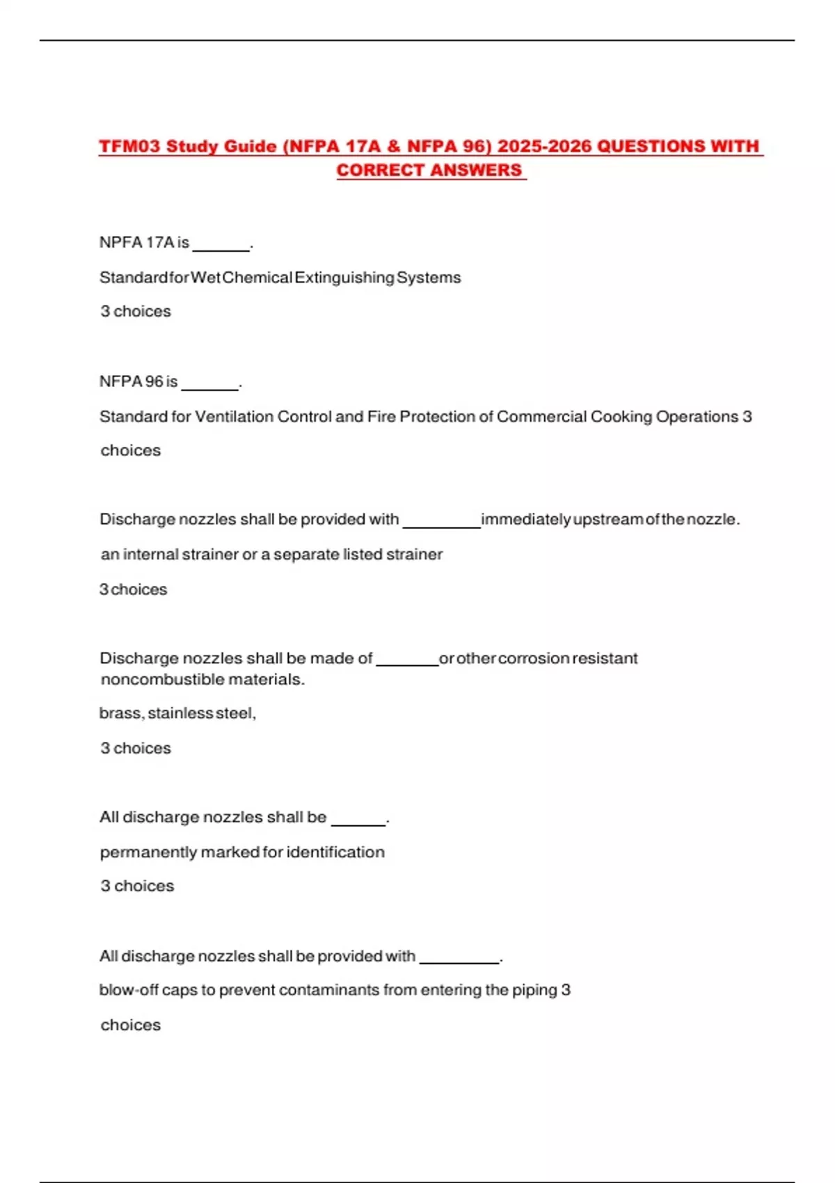 TFM03 Study Guide (NFPA 17A & NFPA 96) QUESTIONS WITH CORRECT ANSWERS ...