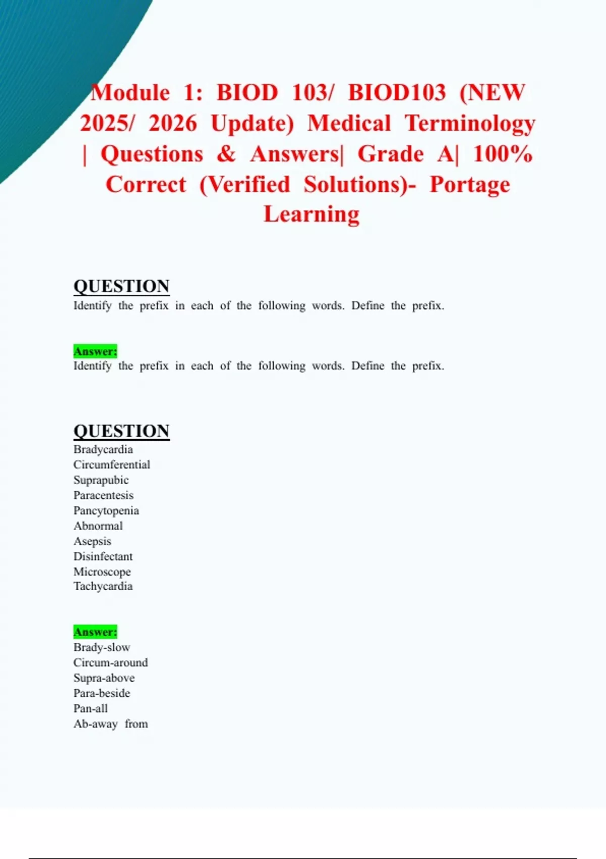Module 1: BIOD 103/ BIOD103 (NEW 2025/ 2026 Update) Medical Terminology ...