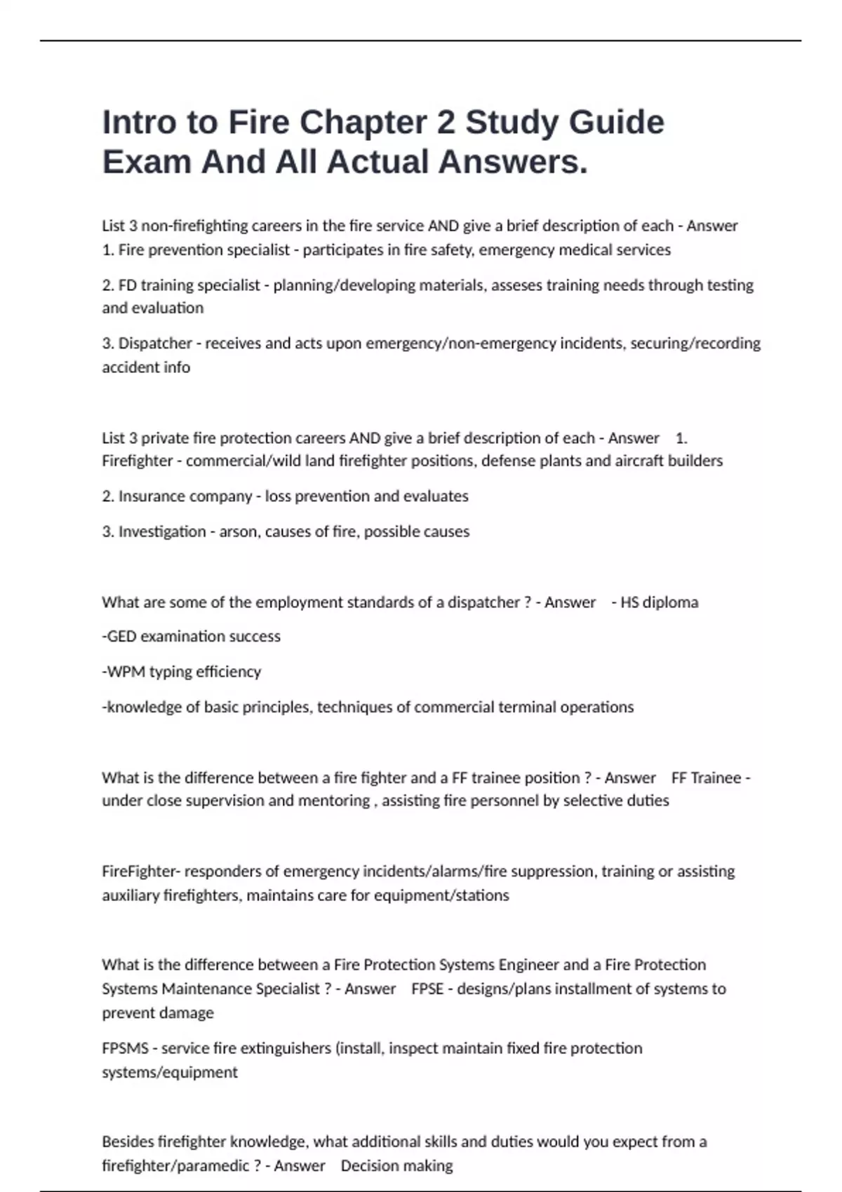 Intro to Fire Chapter 2 Study Guide Exam And All Actual Answers ...