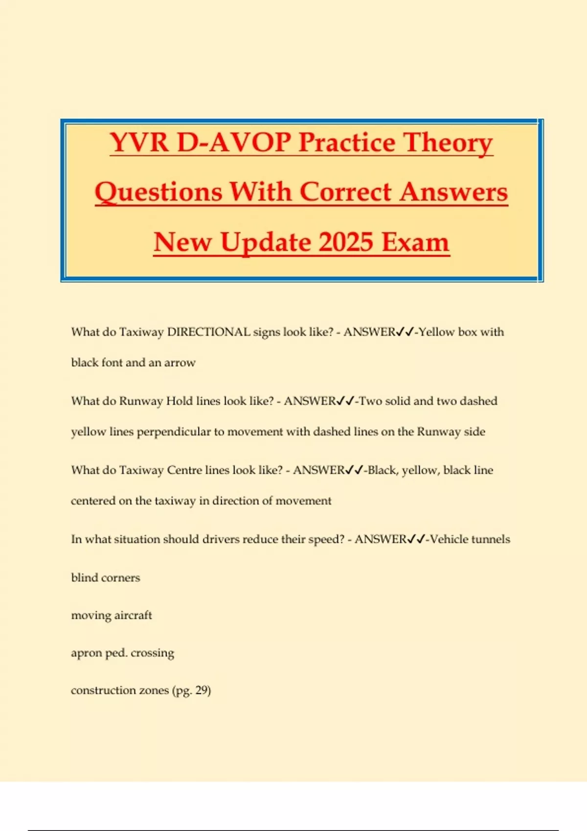 YVR D-AVOP Practice Theory Questions With Correct Answers New Update 2025 Exam - YVR D-AVOP ...