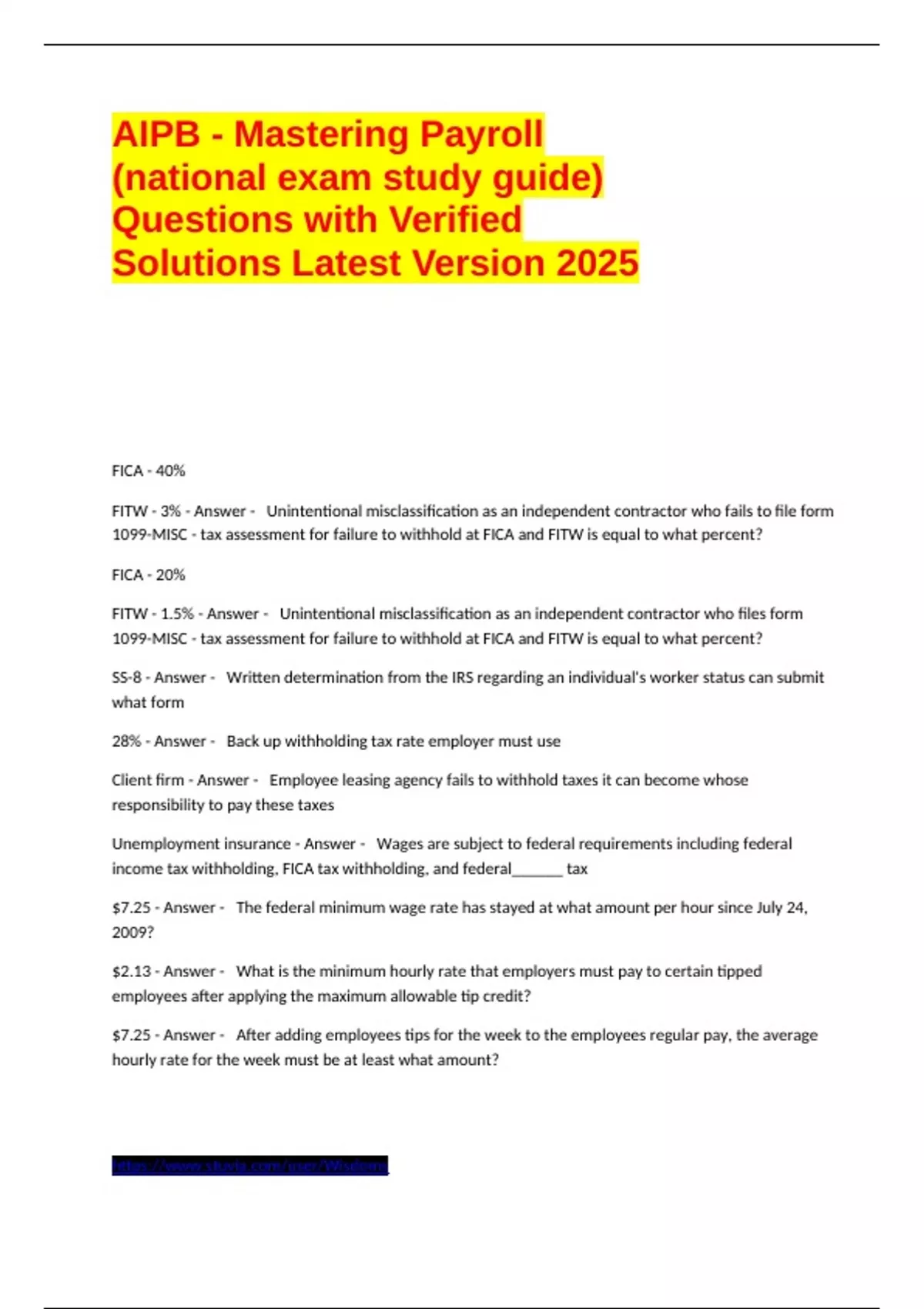 AIPB - Mastering Payroll (national exam study guide) Questions with ...