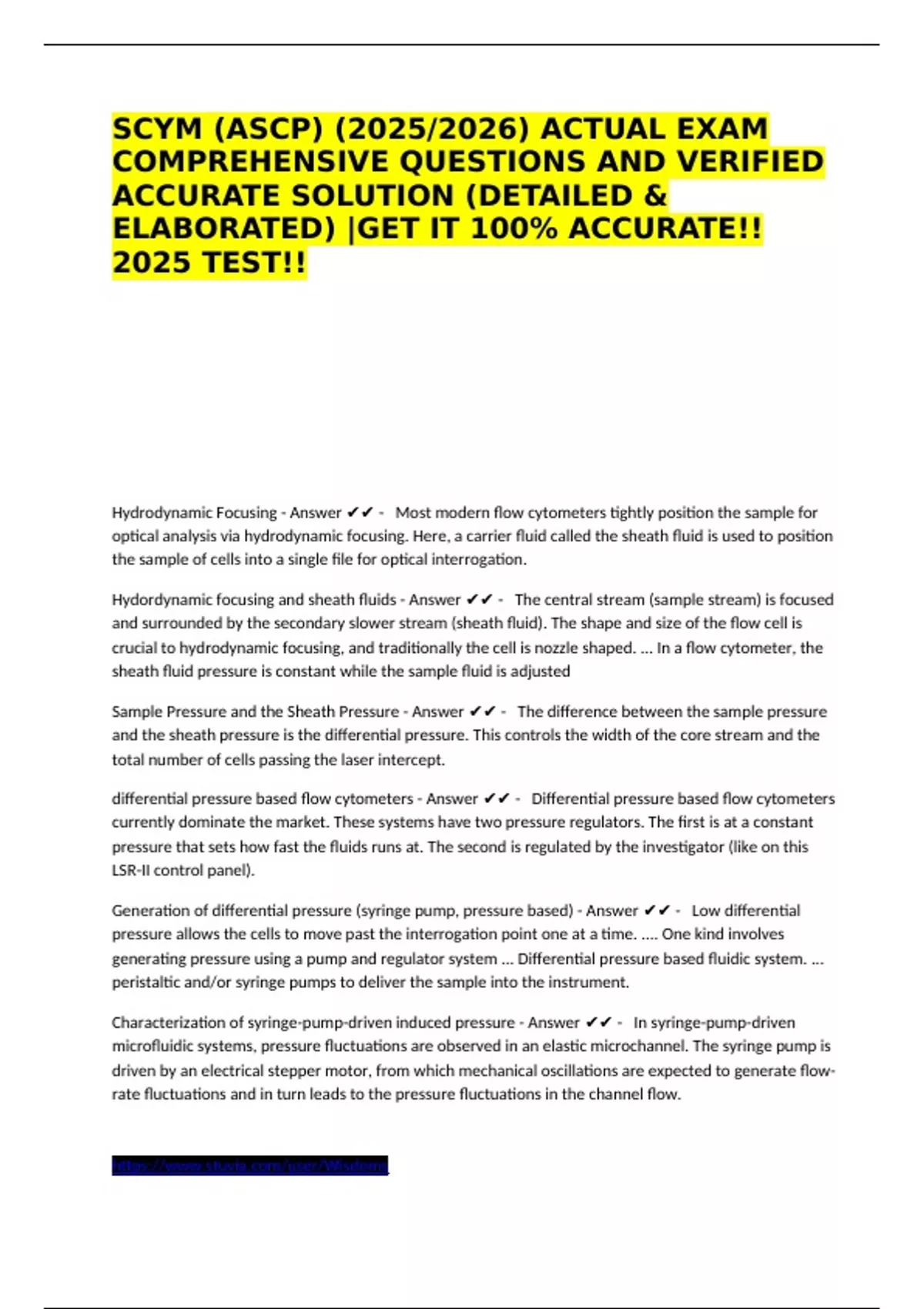 SCYM (ASCP) (2025/2026) ACTUAL EXAM COMPREHENSIVE QUESTIONS AND VERIFIED ACCURATE SOLUTION ...