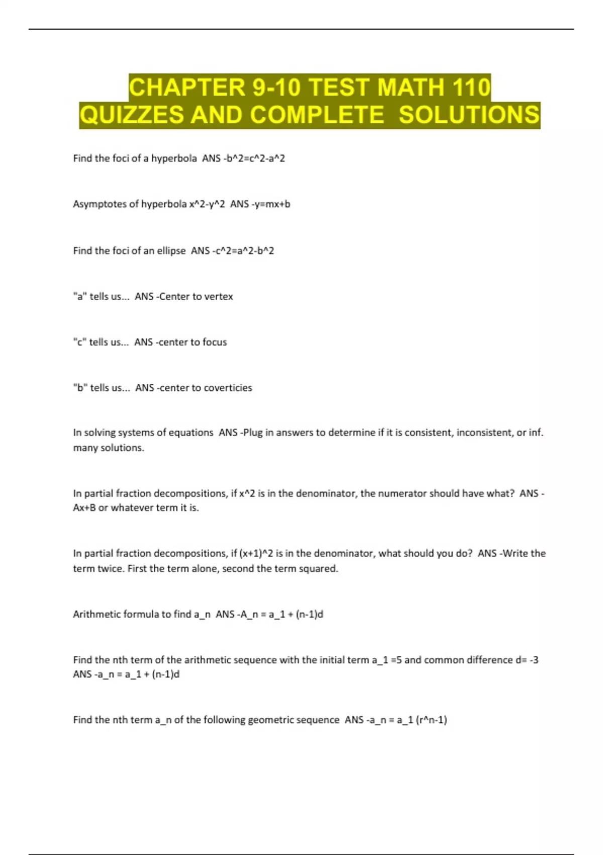 CHAPTER 9-10 TEST MATH 110 QUIZZES AND COMPLETE SOLUTIONS - MATH 110 ...