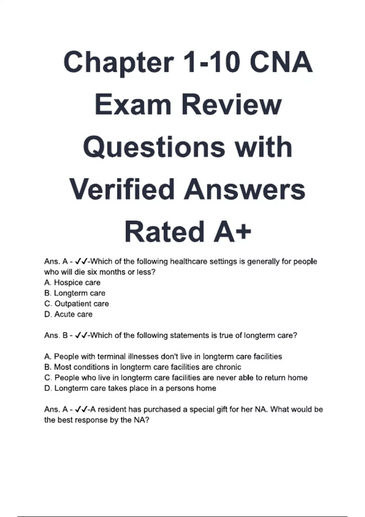Chapter 1-10 CNA Exam Review [NEW 2025/2026 UPDATE] ALL COMPREHENSIVE ...
