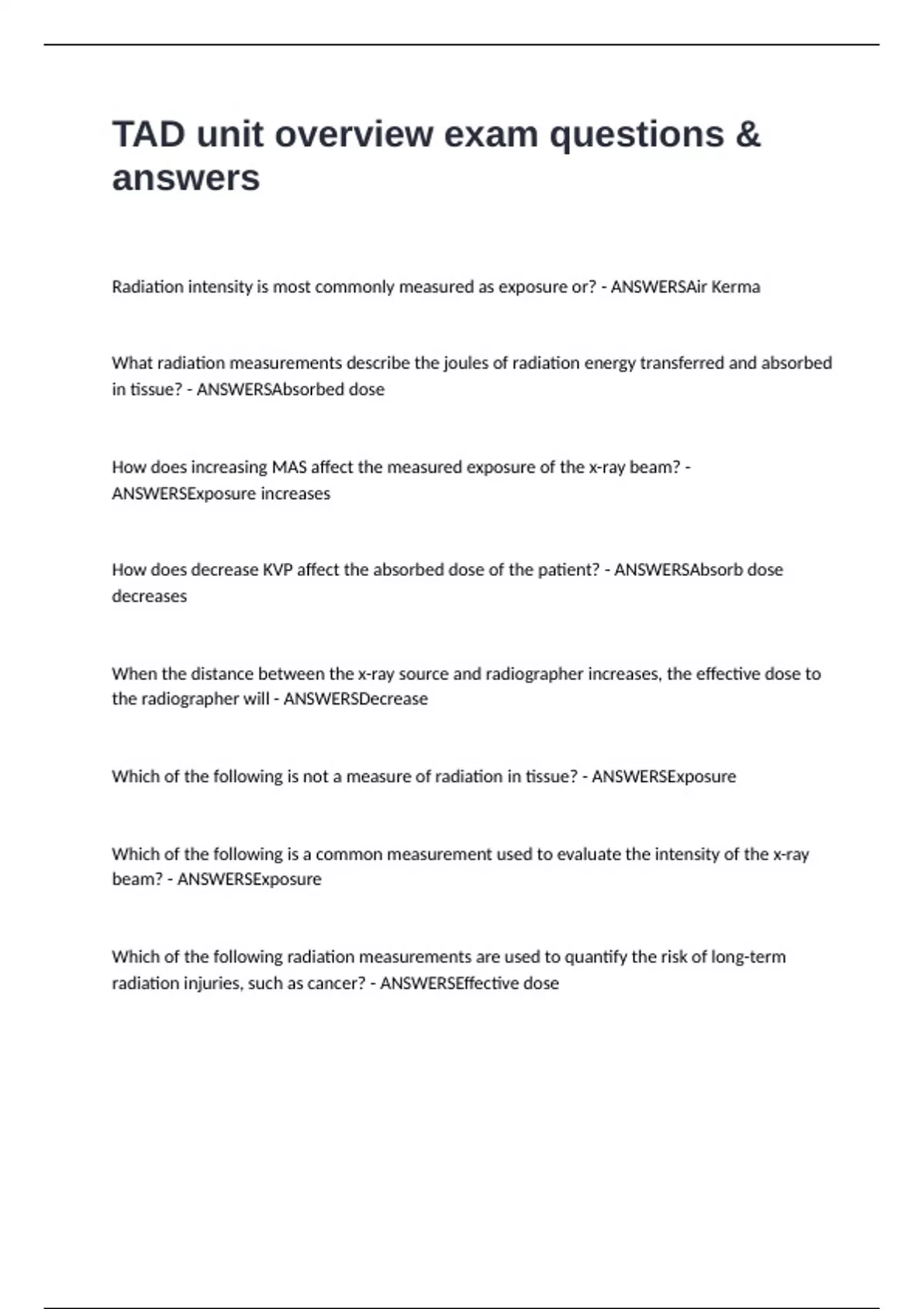 TAD unit overview exam questions & answers - TAD unit - Stuvia US