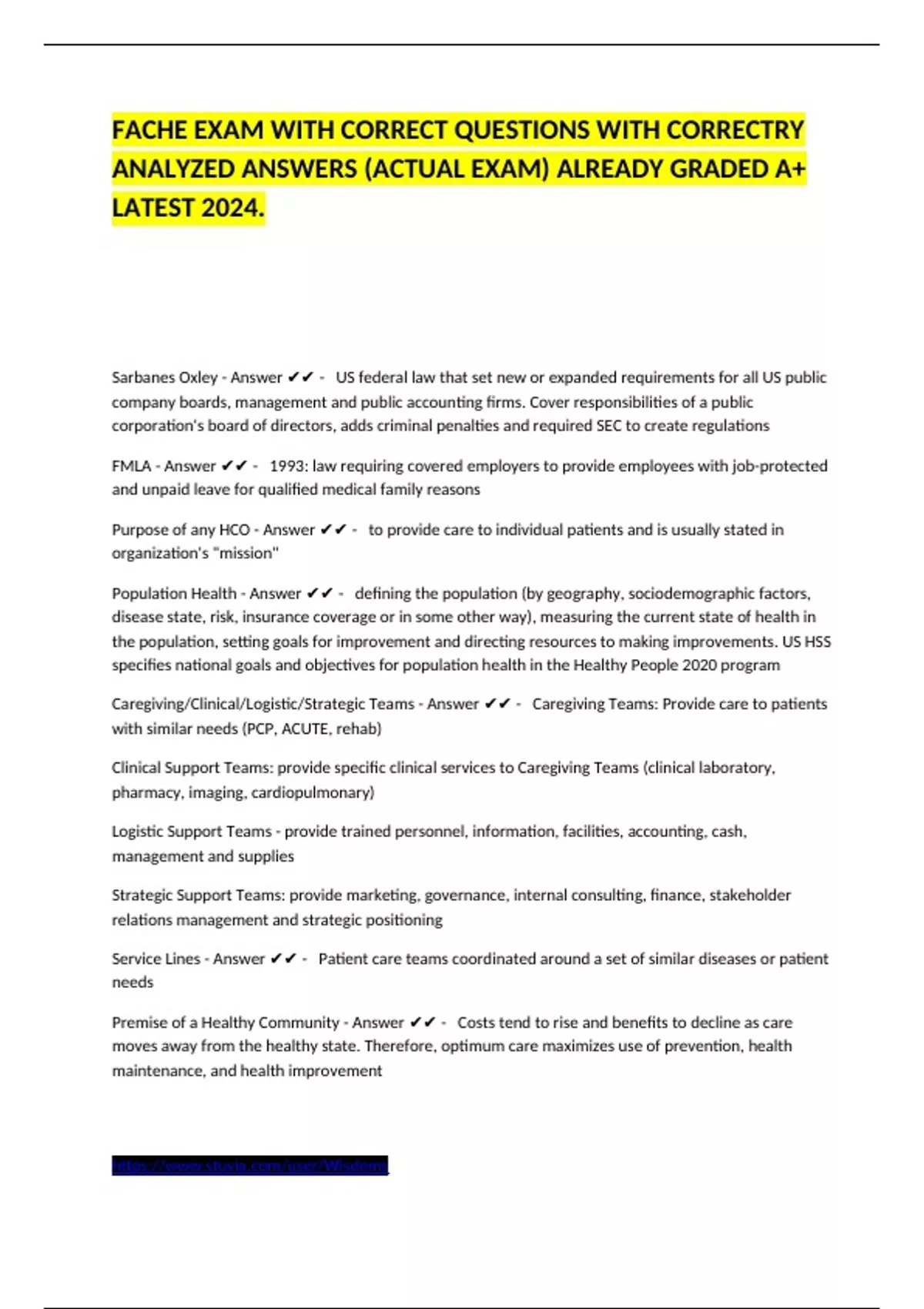 FACHE EXAM WITH CORRECT QUESTIONS WITH CORRECTRY ANALYZED ANSWERS ...