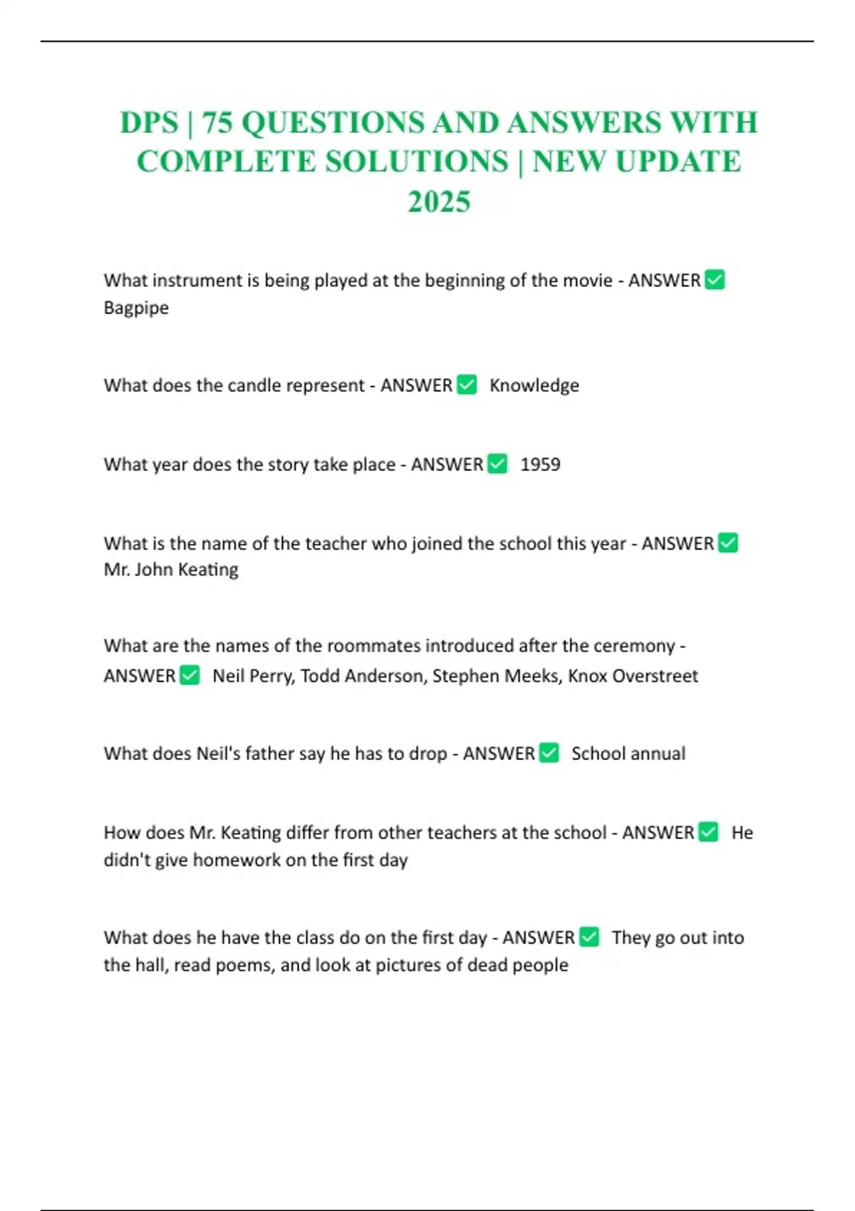 DPS | 75 QUESTIONS AND ANSWERS WITH COMPLETE SOLUTIONS | NEW UPDATE ...