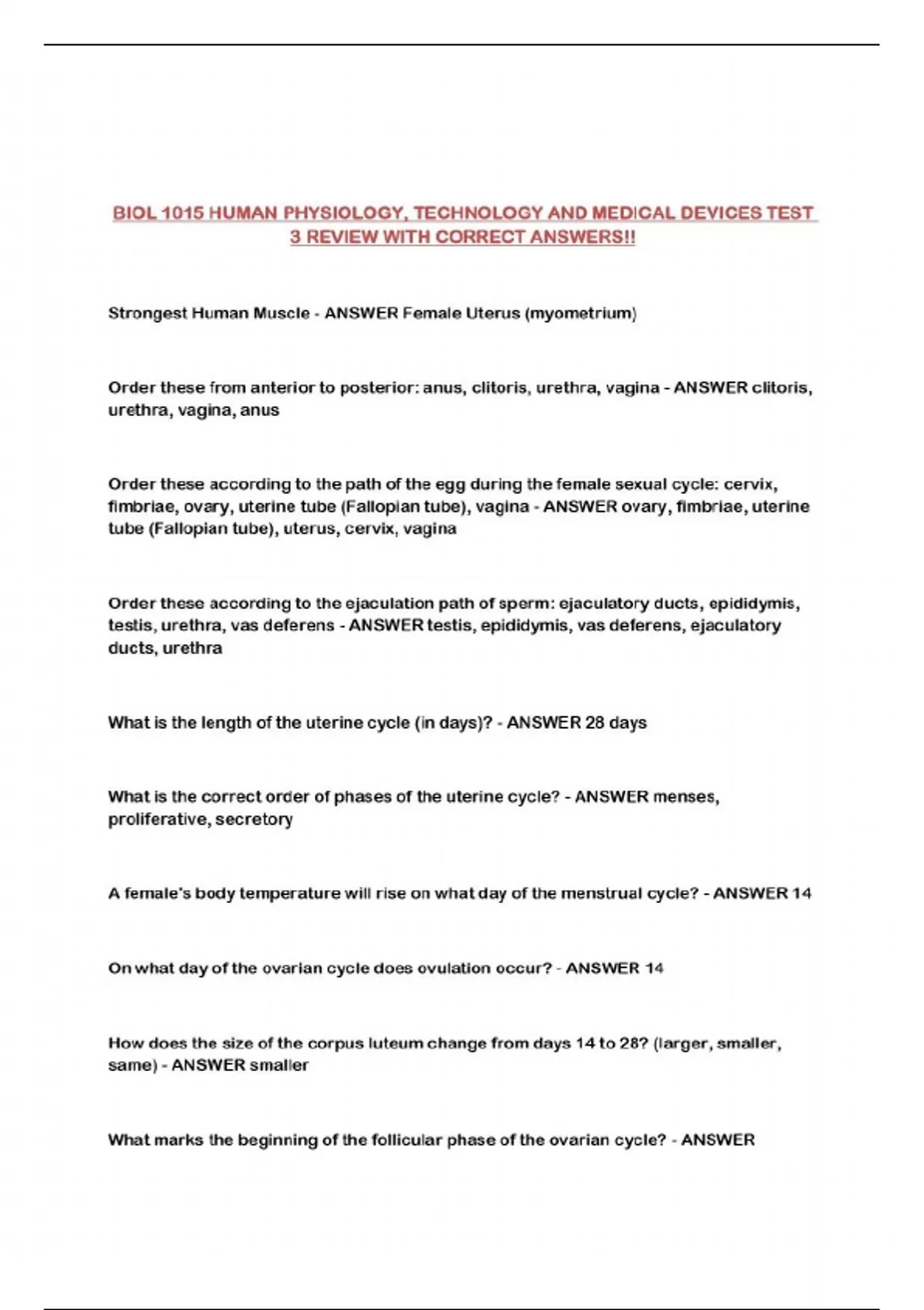 BIOL 1015 HUMAN PHYSIOLOGY, TECHNOLOGY AND MEDICAL DEVICES TEST 3 ...