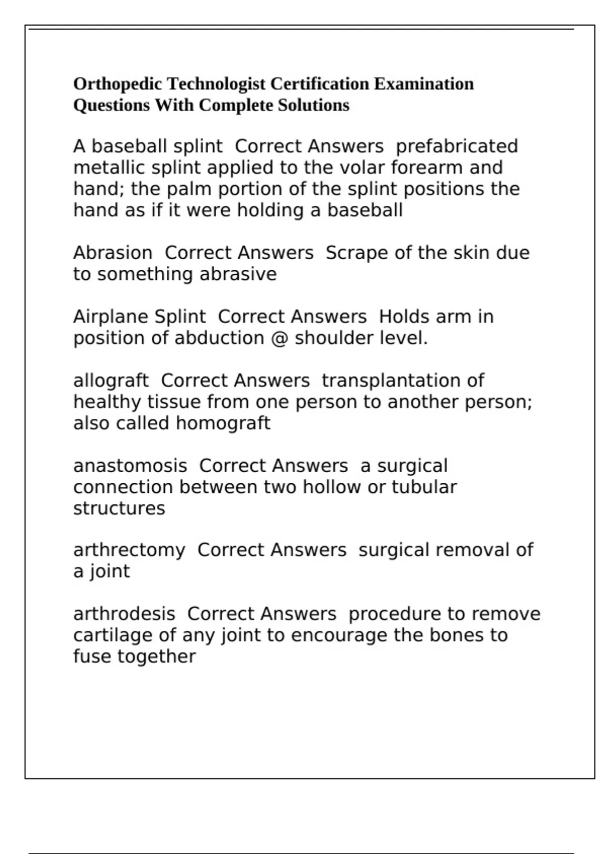 Orthopedic Technologist Certification Examination Questions With ...