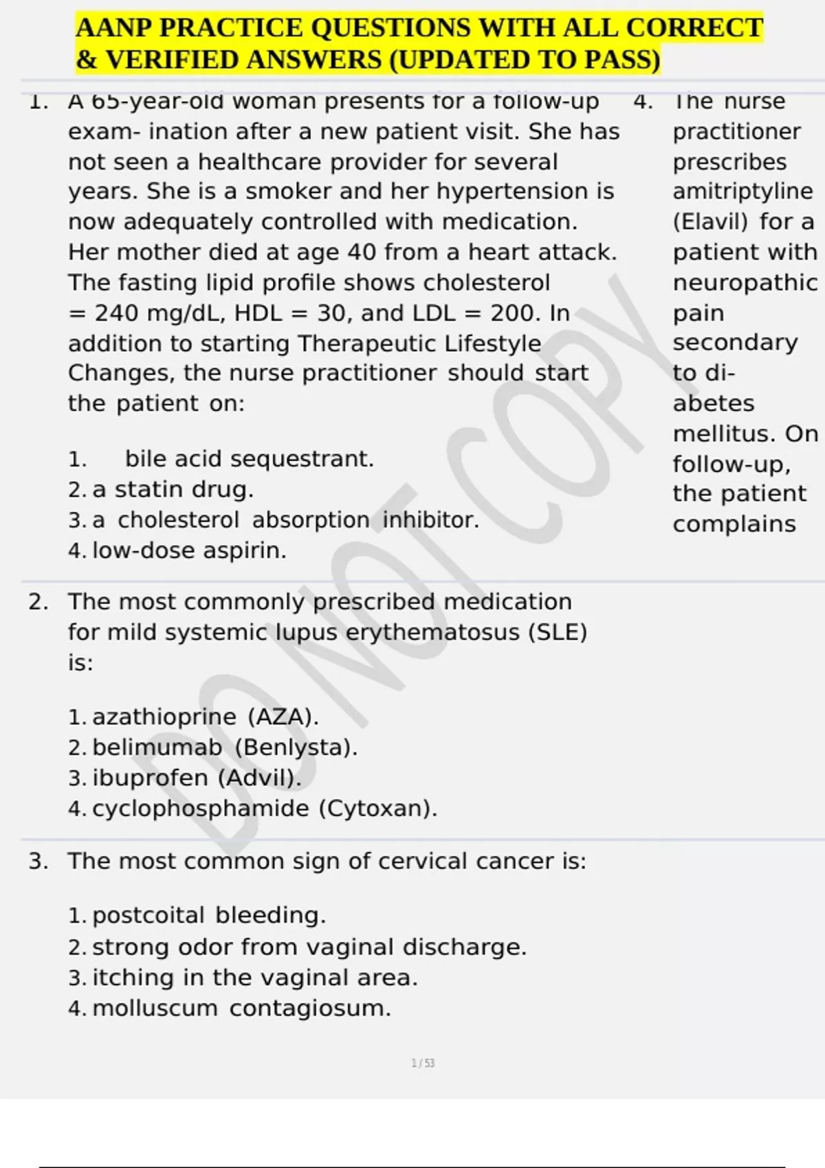 AANP PRACTICE QUESTIONS WITH ALL CORRECT & VERIFIED ANSWERS (UPDATED TO ...