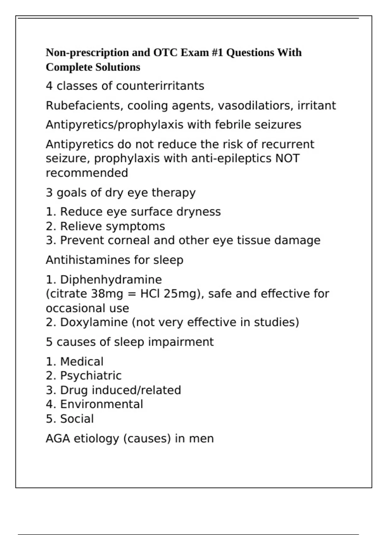 Non-prescription and OTC Exam #1 Questions With Complete Solutions ...