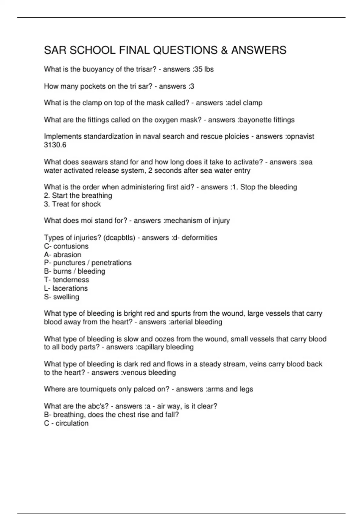 SAR SCHOOL FINAL QUESTIONS & ANSWERS - SAR - Stuvia US