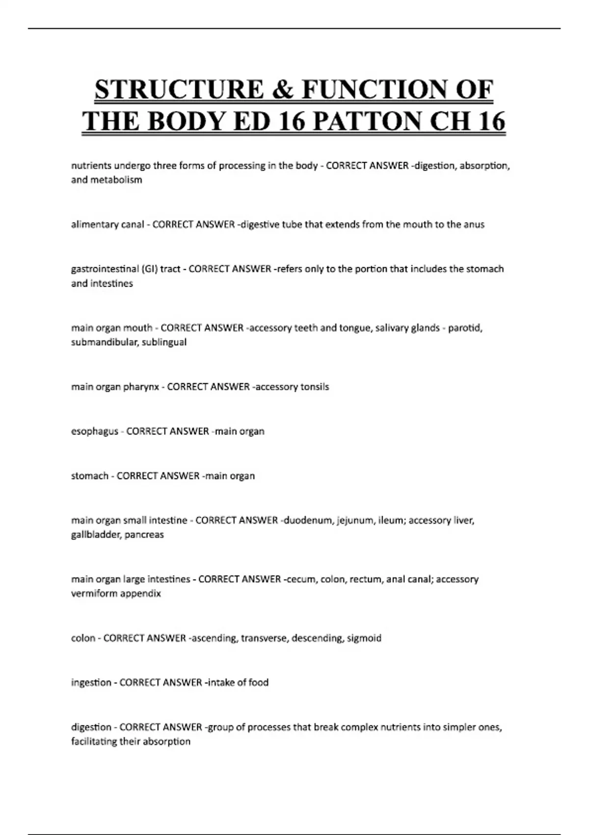 STRUCTURE & FUNCTION OF THE BODY ED 16 PATTON CH 16 - STRUCTURE ...