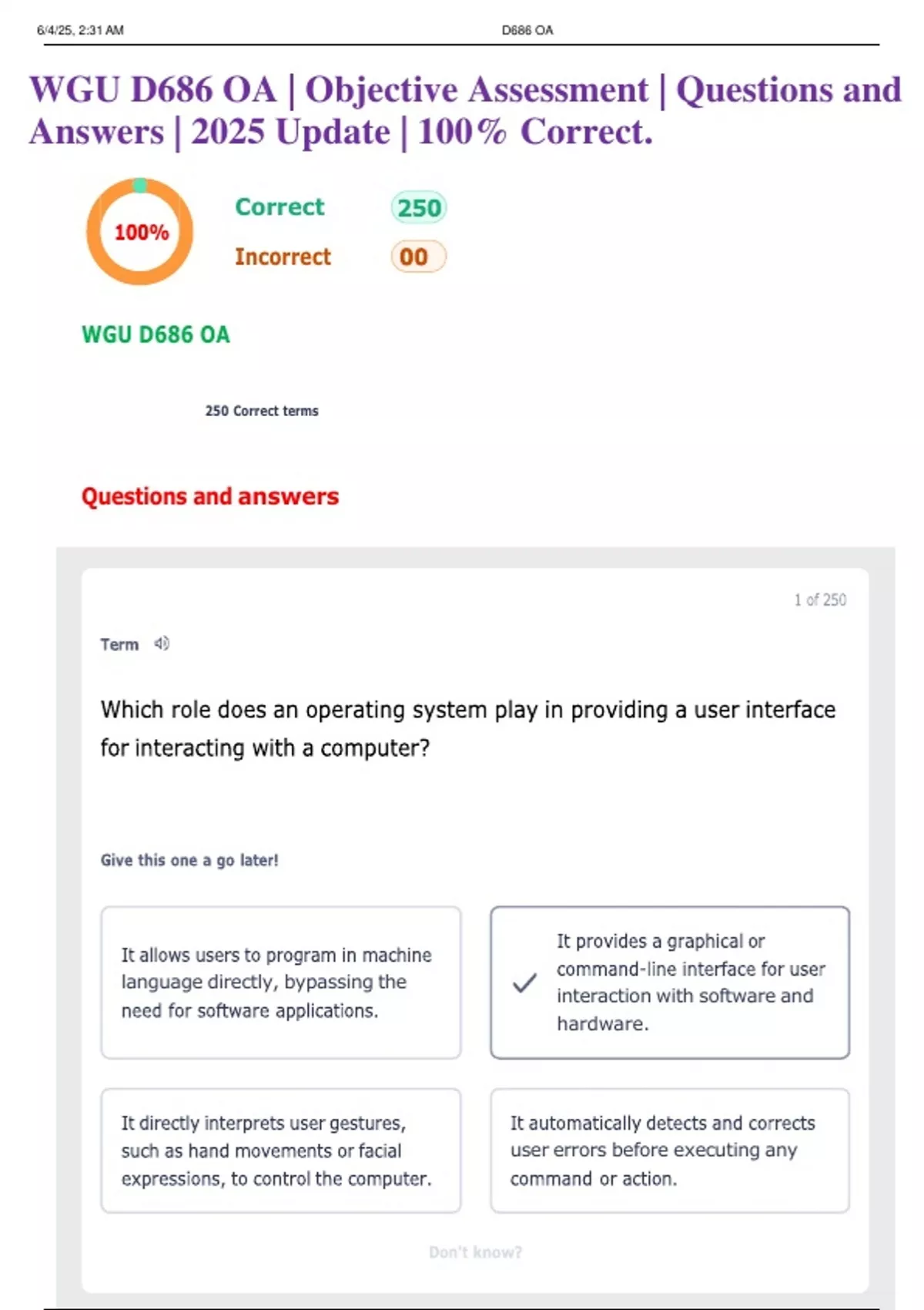 WGU D686 OA | Objective Assessment | Questions and Answers | 2025 Update | 100% Correct. - D686 ...