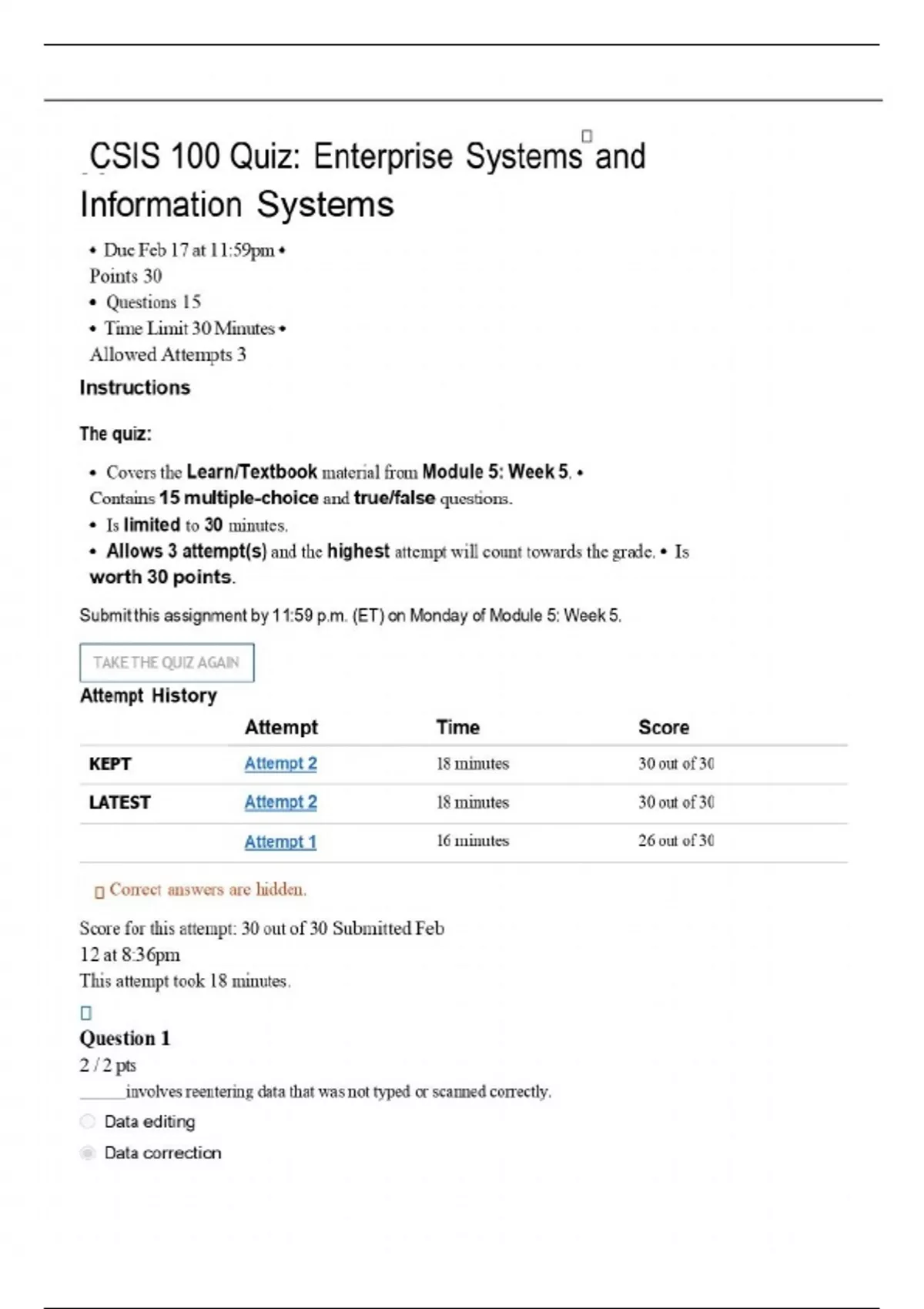 CSIS 100 Quiz | Enterprise Systems and Management Information Systems ...