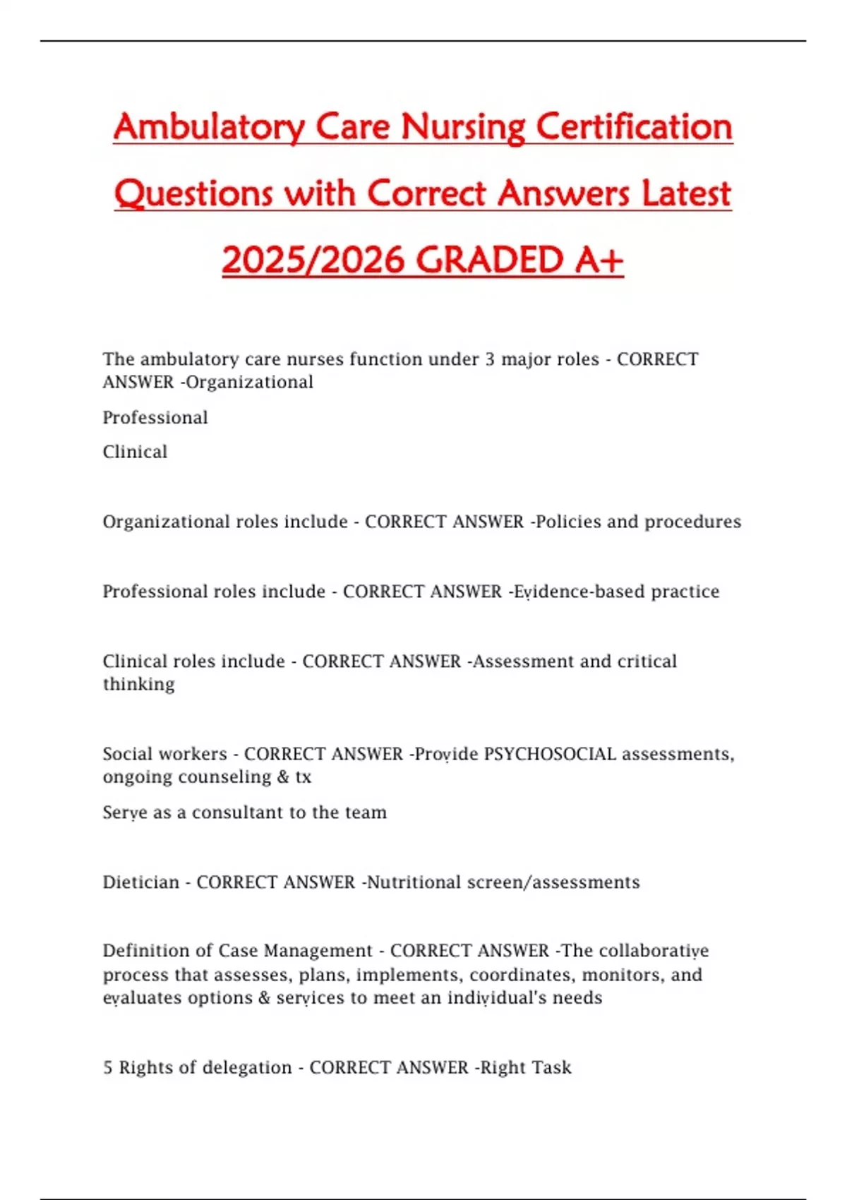 Ambulatory Care Nursing Certification Questions with Correct Answers ...