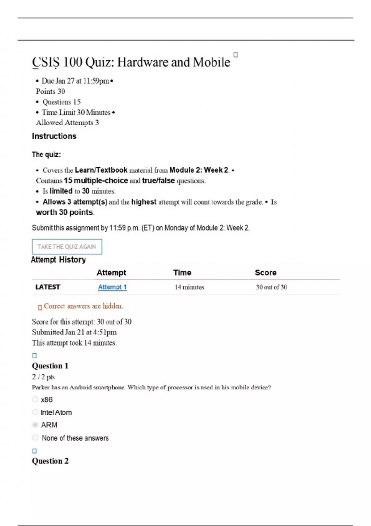 CSIS 100 Quiz: Hardware and Mobile Devices | Questions and Answers ...
