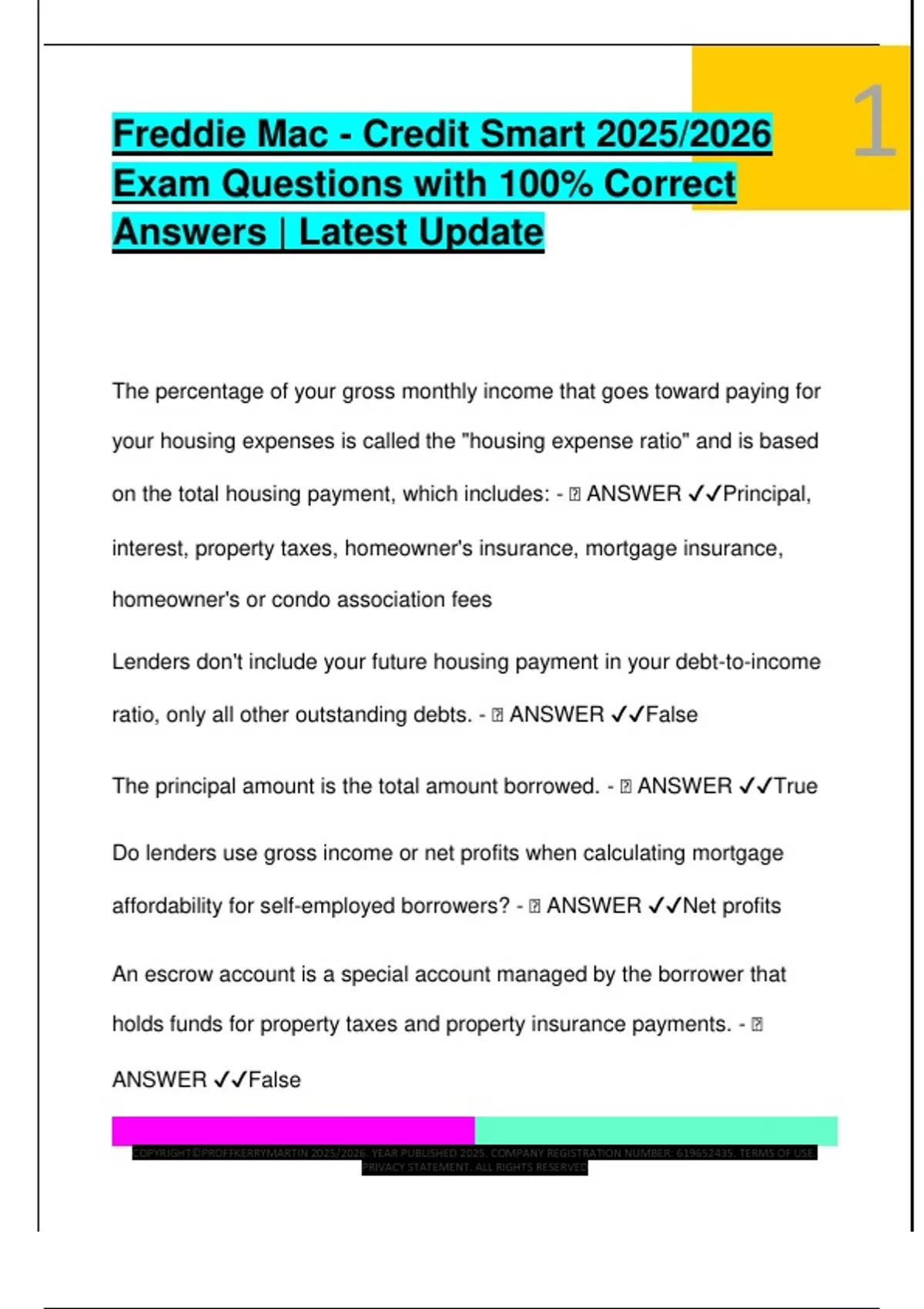 Freddie Mac - Credit Smart 2025/2026 Exam Questions with 100% Correct ...