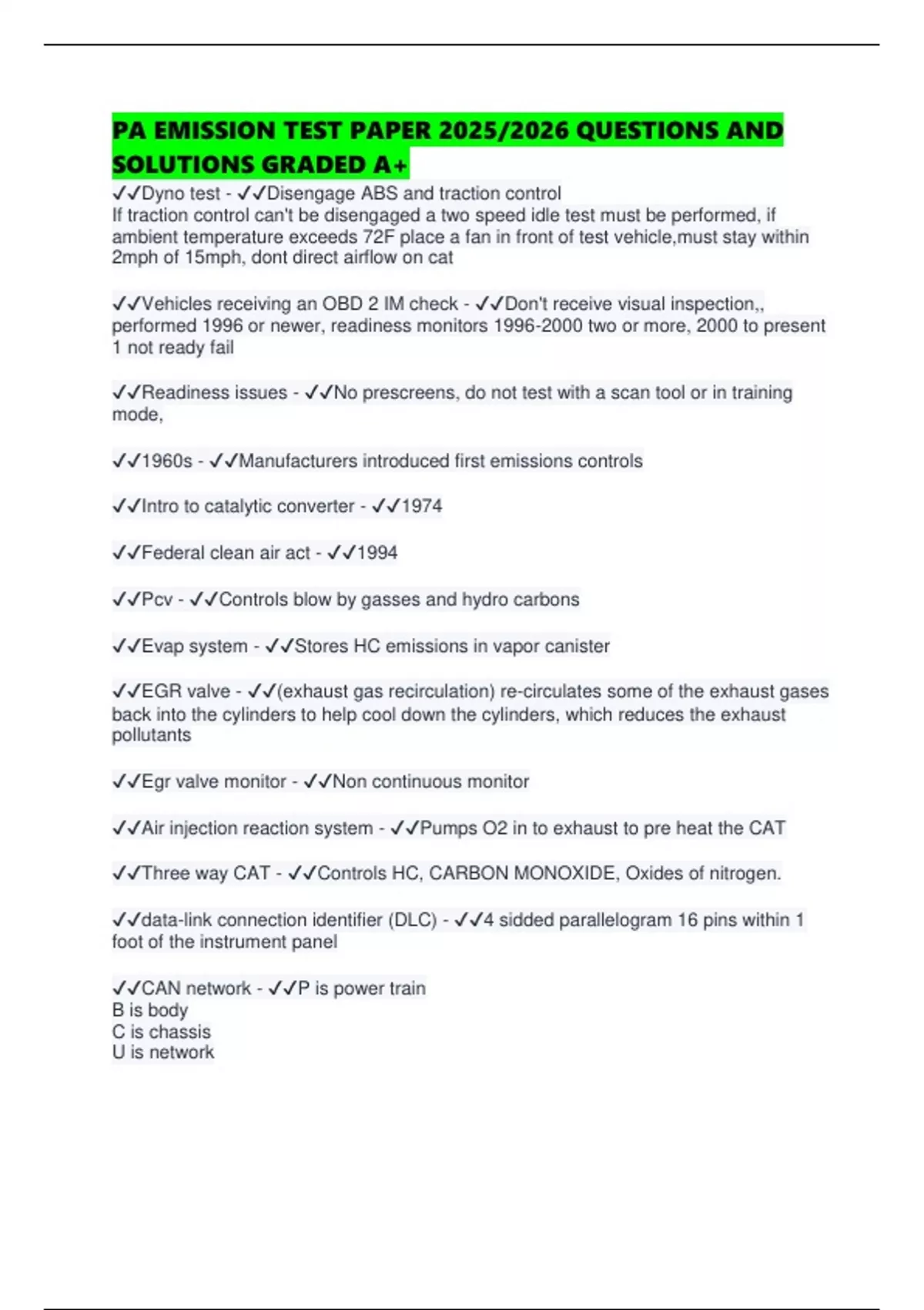 PA EMISSION TEST PAPER 2025/2026 QUESTIONS AND SOLUTIONS GRADED A+ - Pa ...