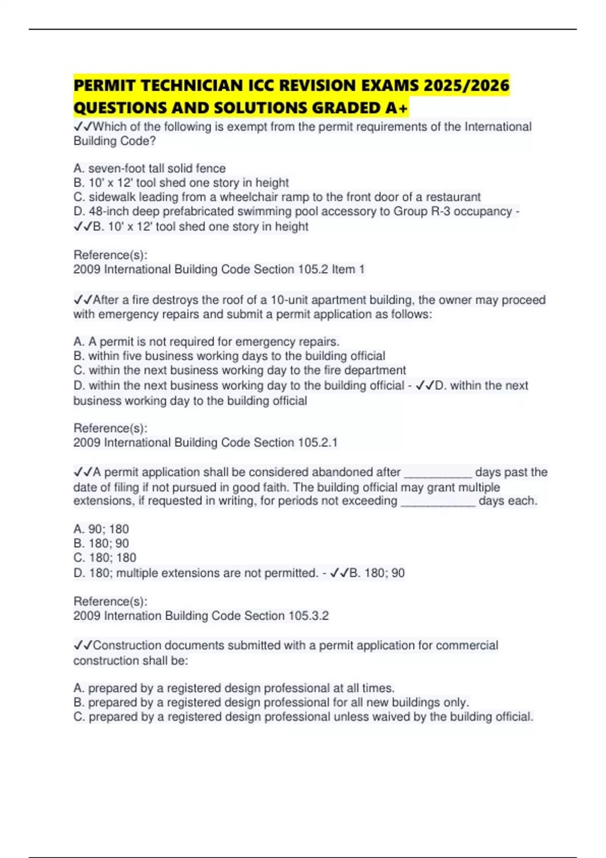 PERMIT TECHNICIAN ICC REVISION EXAMS 2025/2026 QUESTIONS AND SOLUTIONS ...
