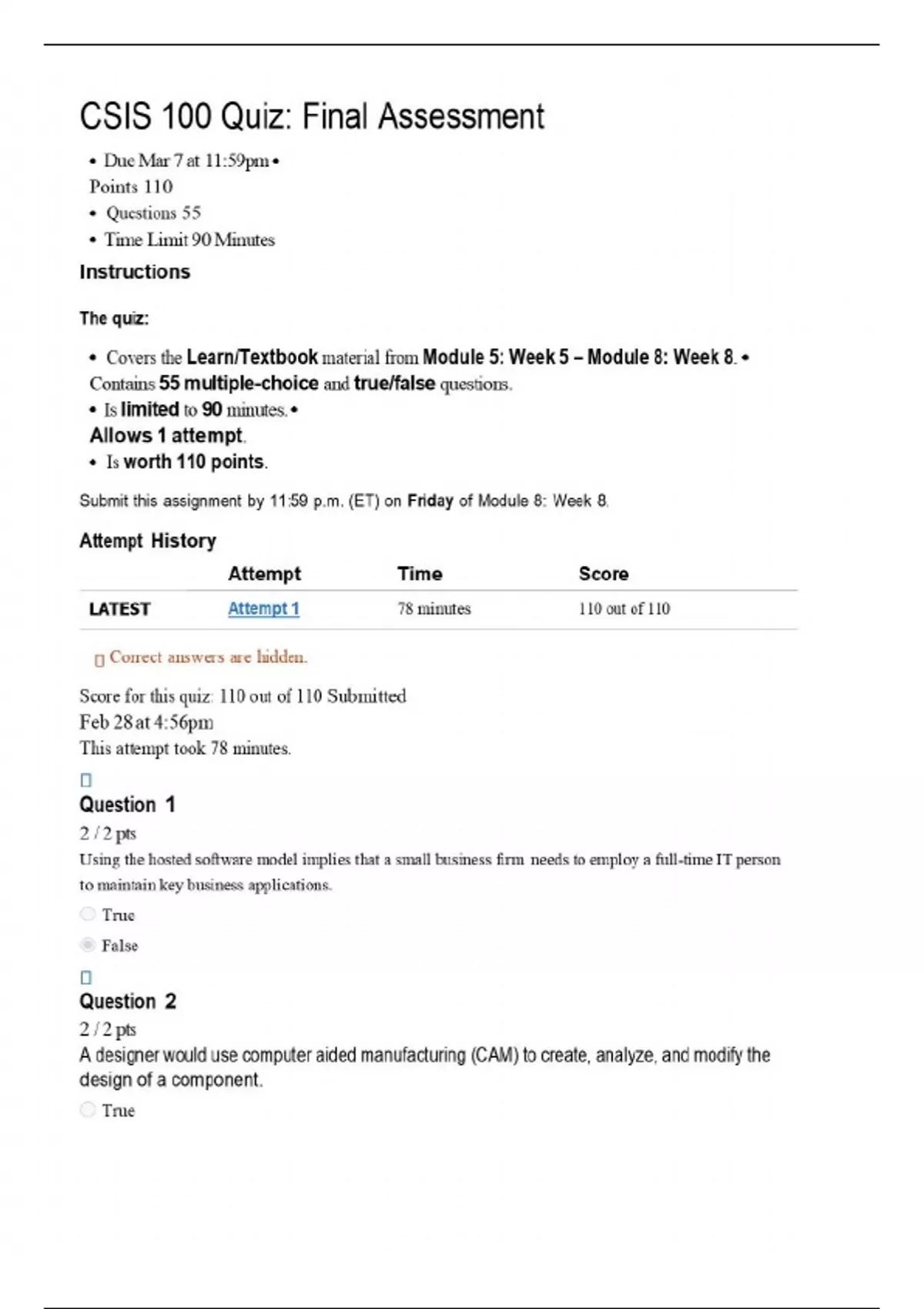 CSIS 100 Quiz: Final Assessment | Questions and Answers | 2025 Update ...