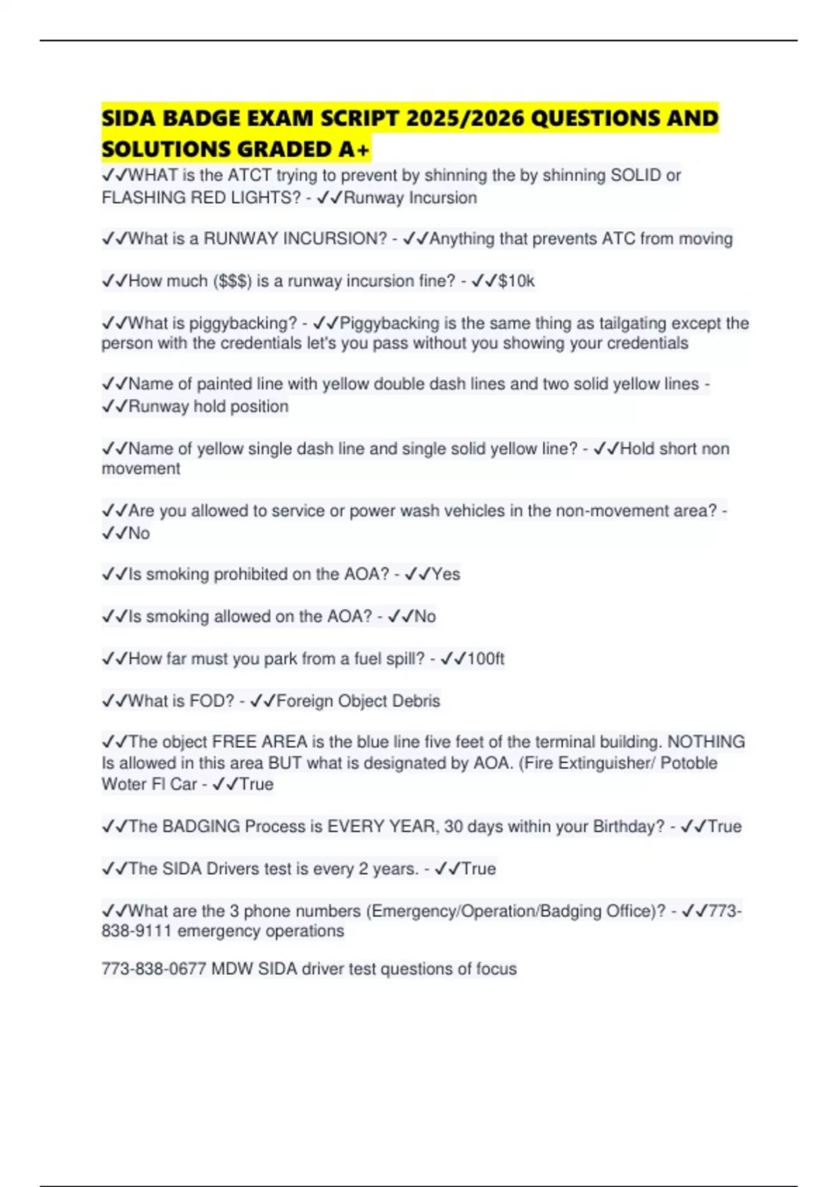 SIDA BADGE EXAM SCRIPT 2025/2026 QUESTIONS AND SOLUTIONS GRADED A+ ...